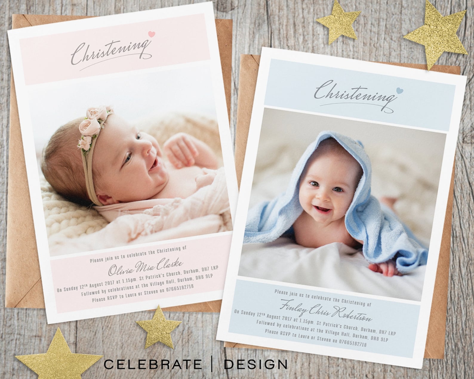 Bespoke Christening Day invitation including Photos | Etsy