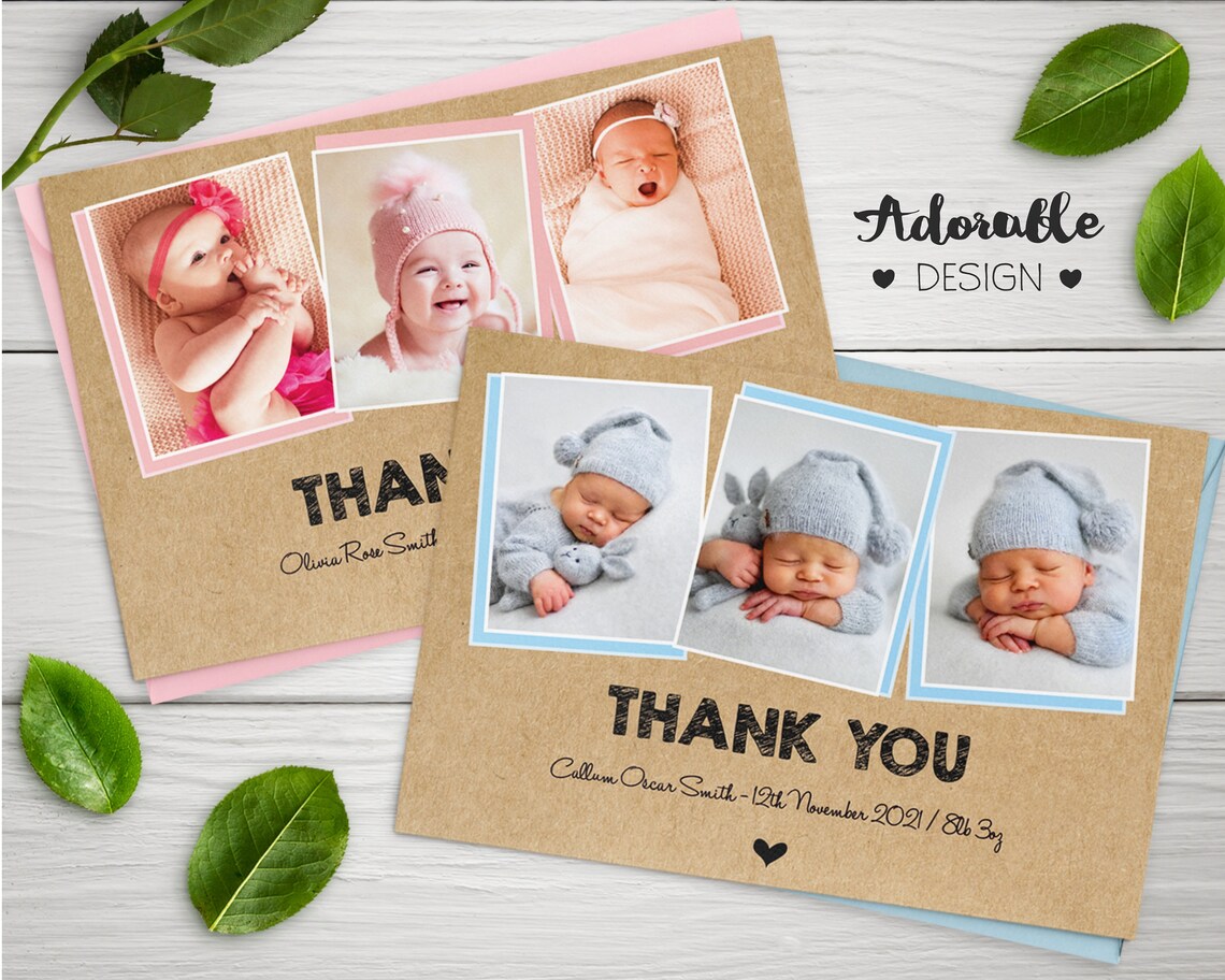 Baby Photo Thank You Note New Baby Announcement Girl Boy - Etsy