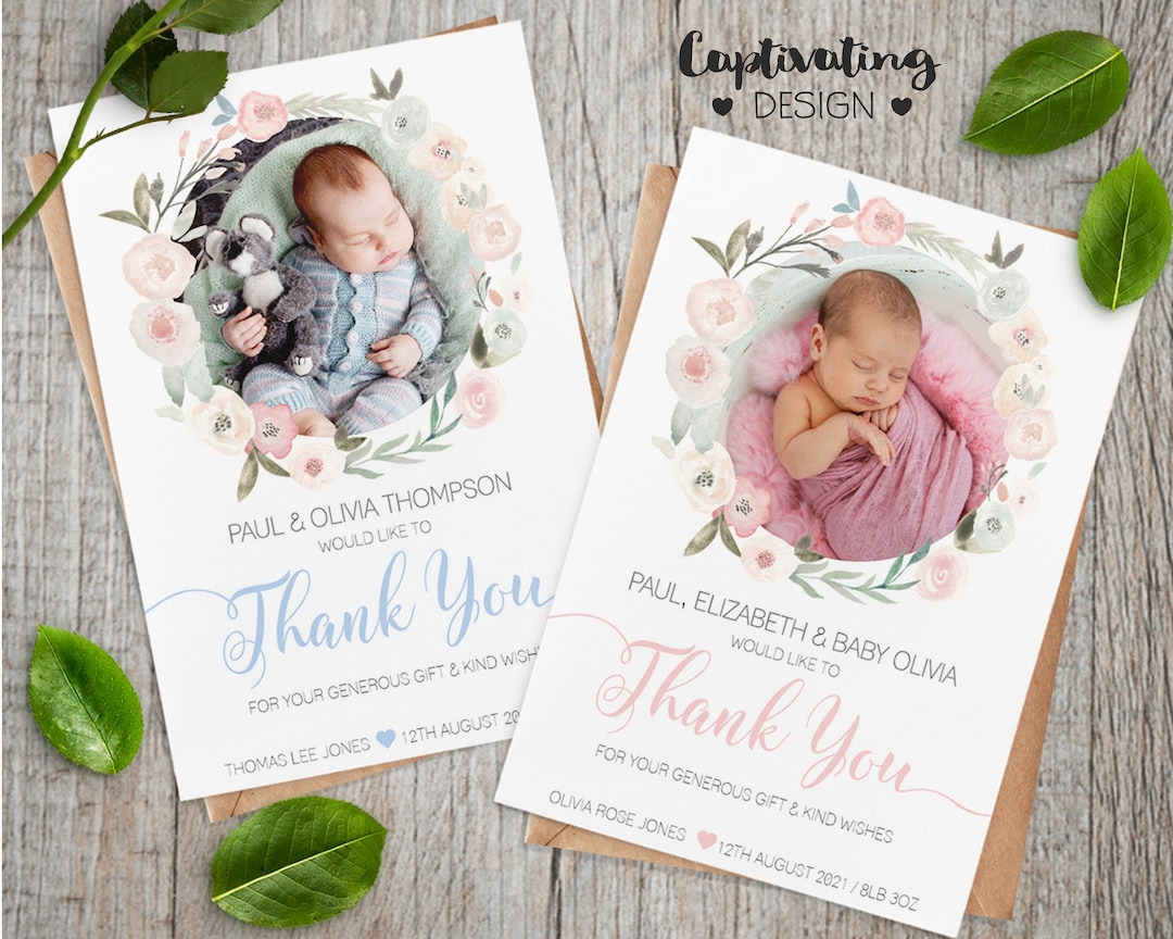 Baby Photo Thank You Note New Baby Announcement Girl Boy - Etsy