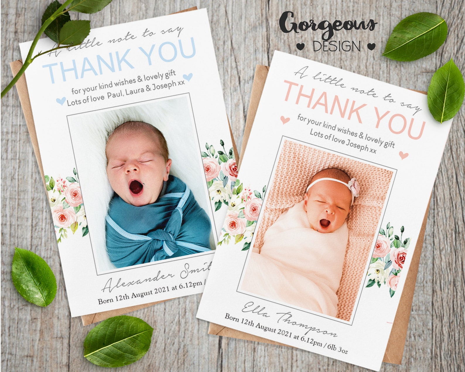 Baby Photo Thank You Note New Baby Announcement Girl Boy - Etsy