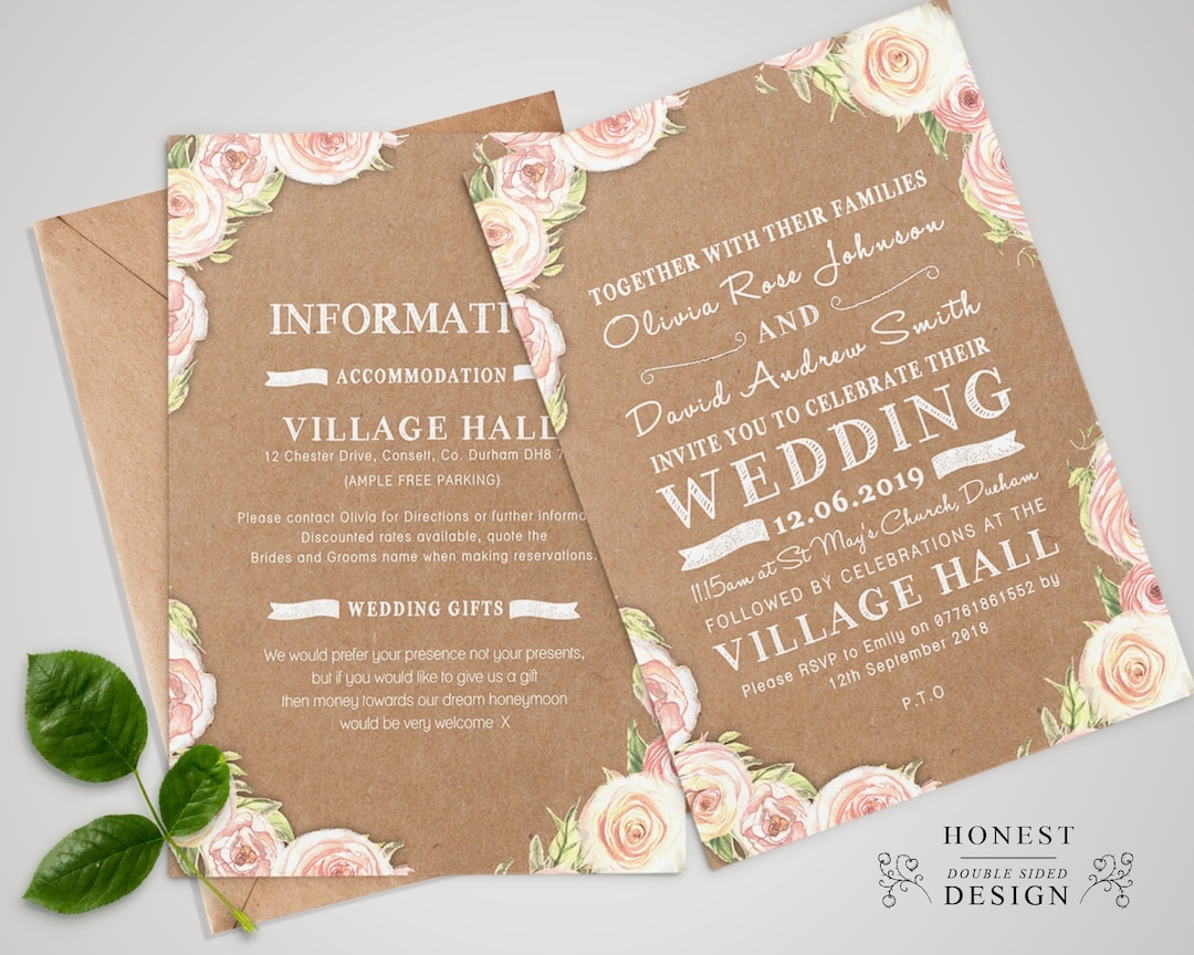 Double Sided,personalised Wedding Day Invitations (W1) ,country Gift ...