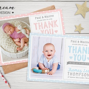 New Baby Announcement Card, New Baby Thank You Cards B1, Personalised ...