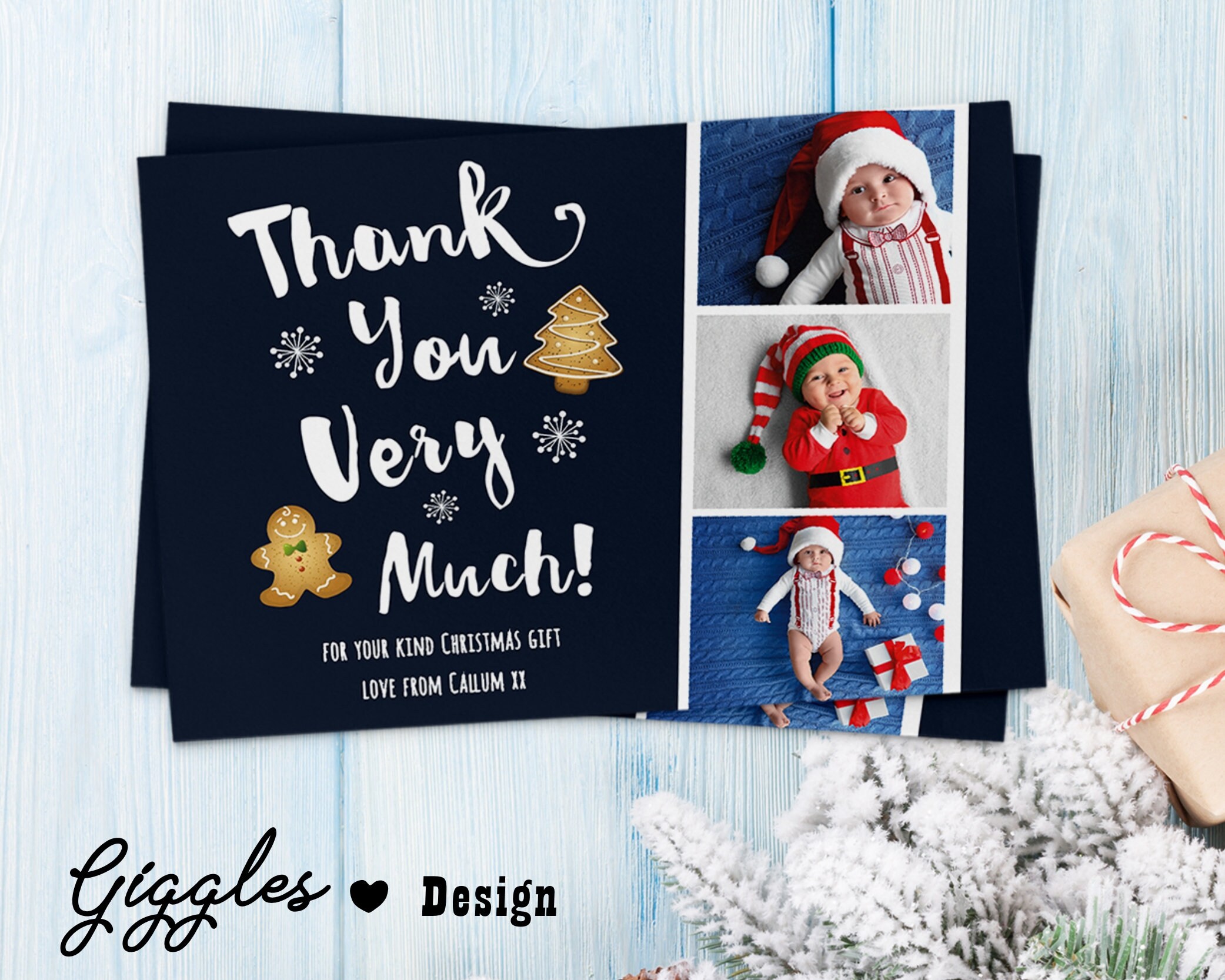 Personalised Christmas Thank You Cards, Photo Holiday Notes, Custom ...