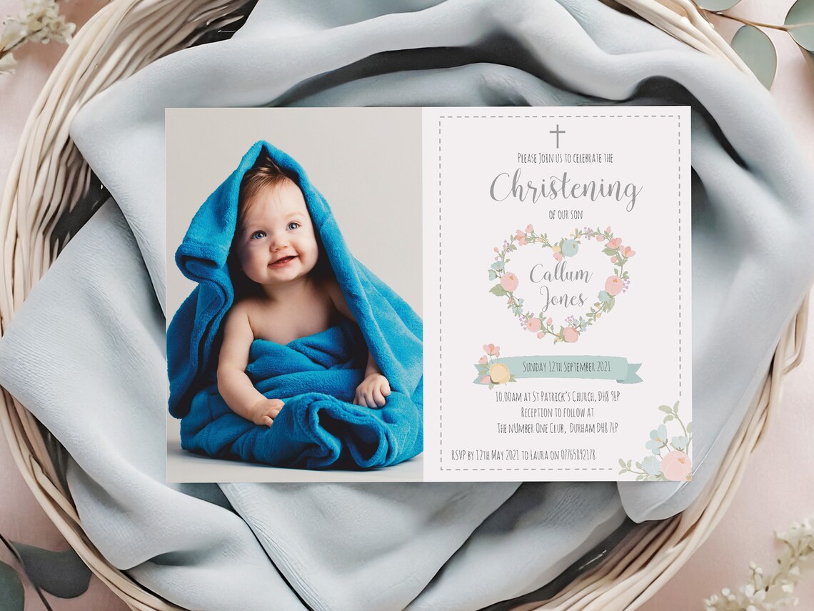 Bespoke Christening Day Invitation Including Photos, (R1) Personalised ...