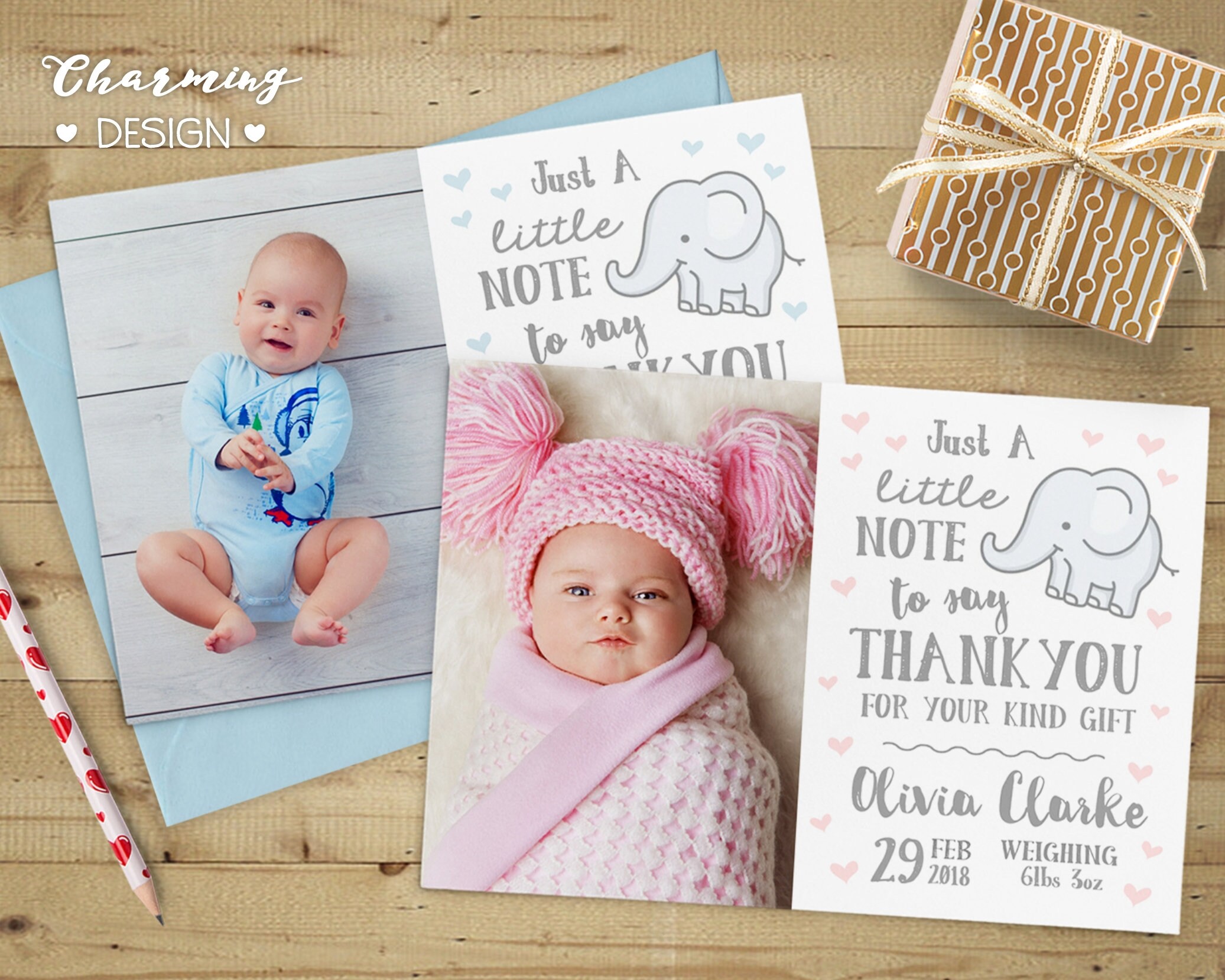 Birthday New Baby Thank You CardsThank You Note Personalised | Etsy