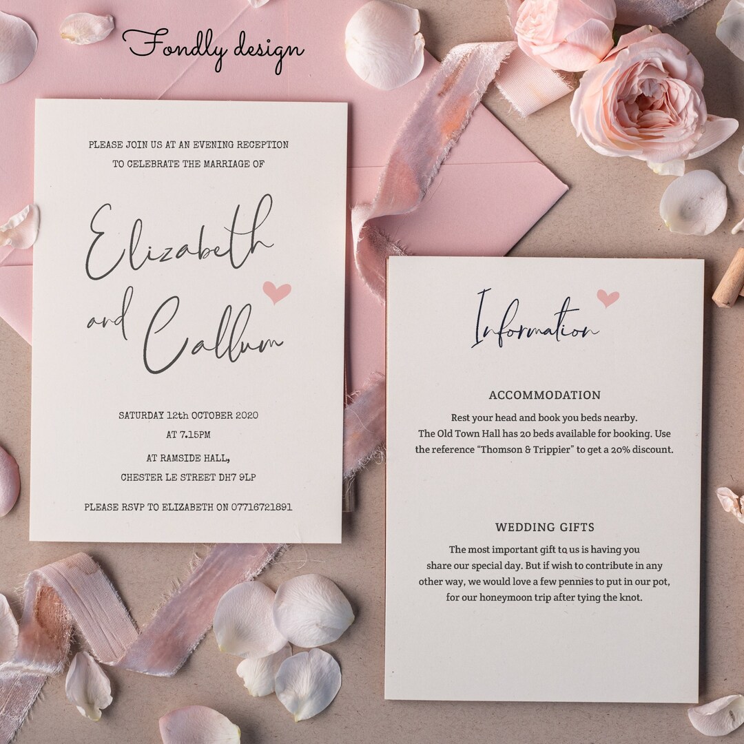 Personalised Wedding Invite, (W1) Double Sided Including Wedding ...