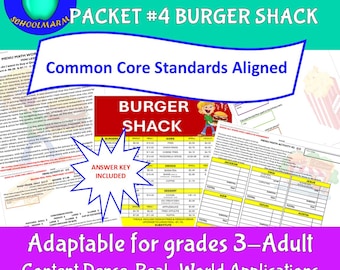 Menu Math Word Problems Printable Worksheets Grades 3-adult #4 Burger ...