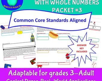 Whole Number Word Problem Printable Worksheets Grades 3-adult #3 - Etsy