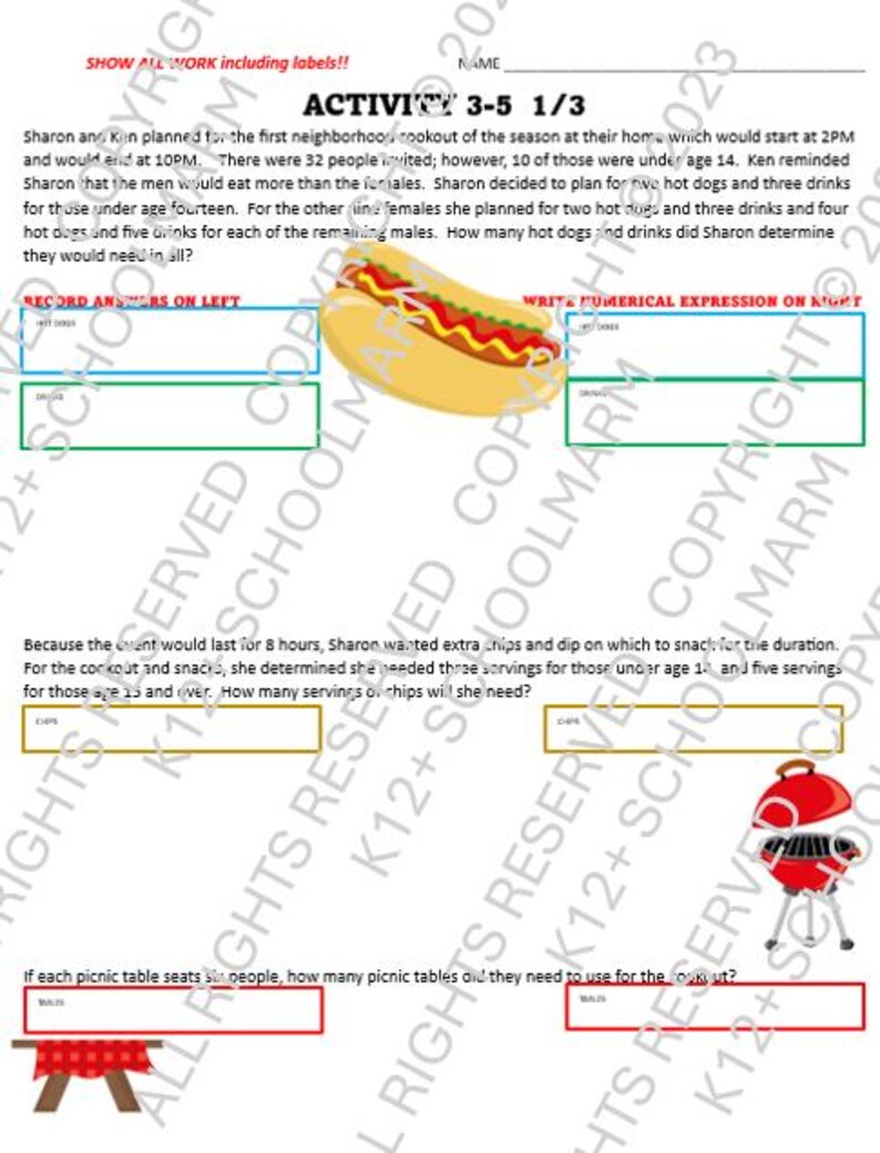 Whole Number Word Problem Printable Worksheets Grades 3-adult #3 - Etsy ...