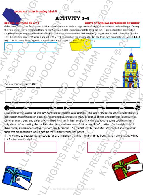 Whole Number Word Problem Printable Worksheets Grades 3 Adult 3 Etsy