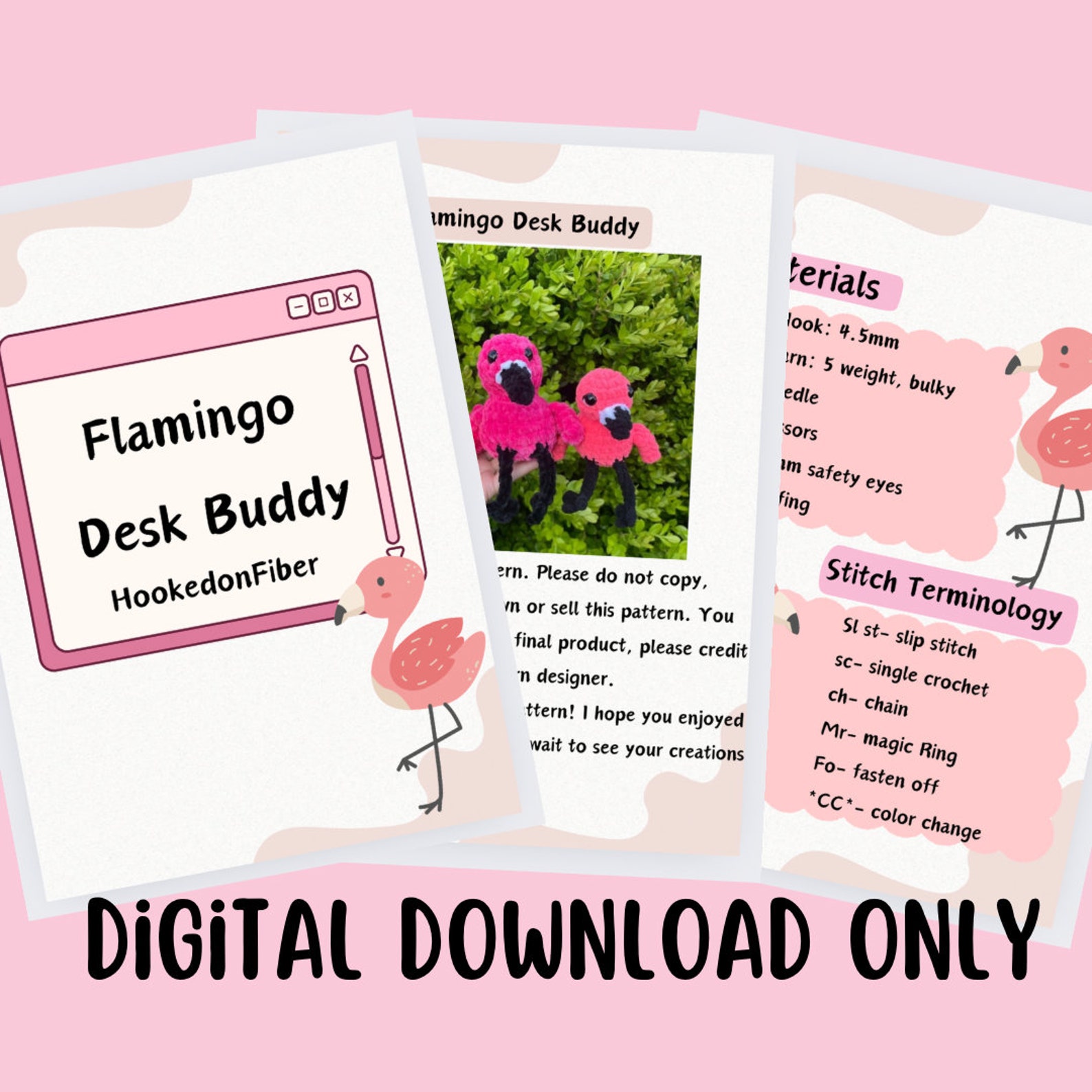 Crochet Flamingo Desk Buddy Pattern: Amigurumi PDF (digital Download ...