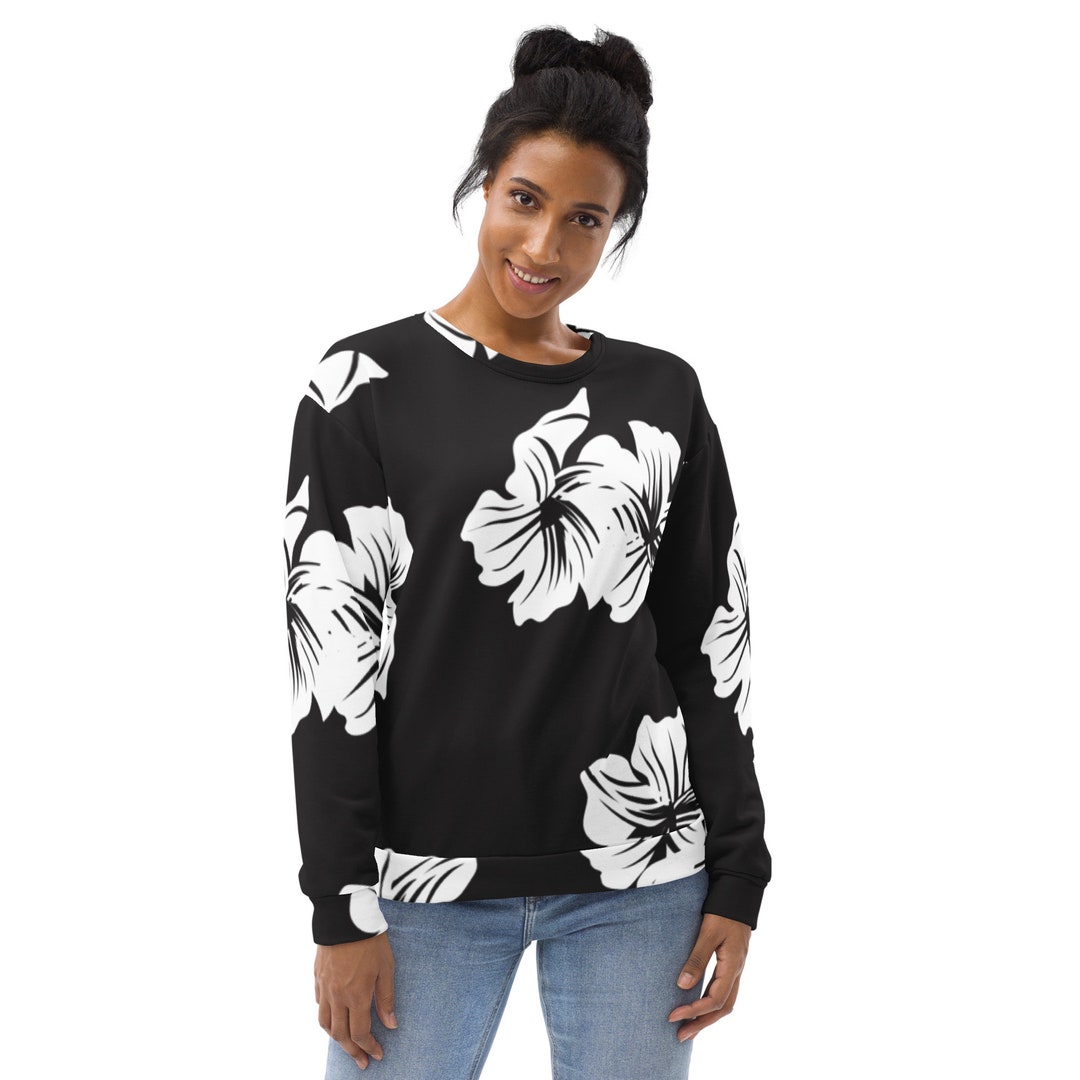 White and Black Sweater With Flowers, Florals Nature Lovers, Woman ...