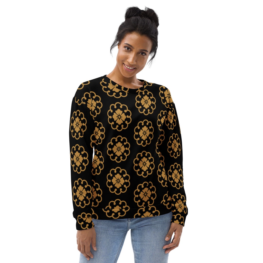 Black and Gold Sweater With Flowers, Florals Lovers, Woman Fashion, All ...