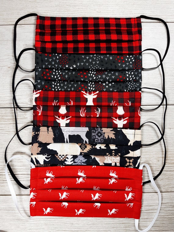 Face Mask Wilderness Winter Moose Deer Buffalo Plaid Reusable - Etsy