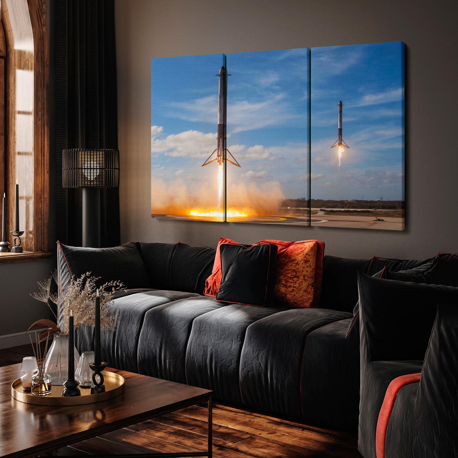 Spacex Dual Landing Canvas, Falcon 9 Rocket Art, Aerospace Wall Decor ...