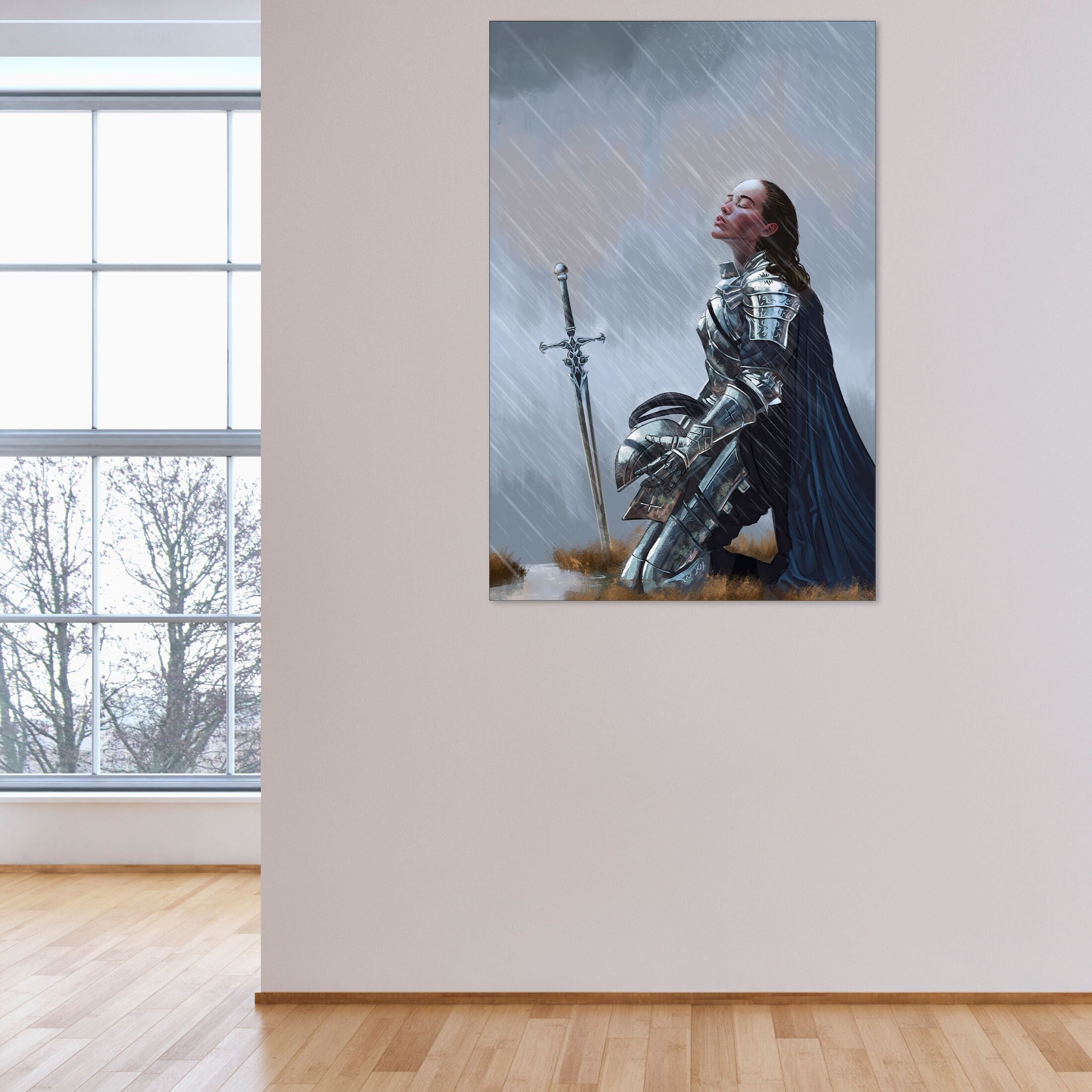 Knight print Home decor Warrior wall art Fantasy canvas | Etsy