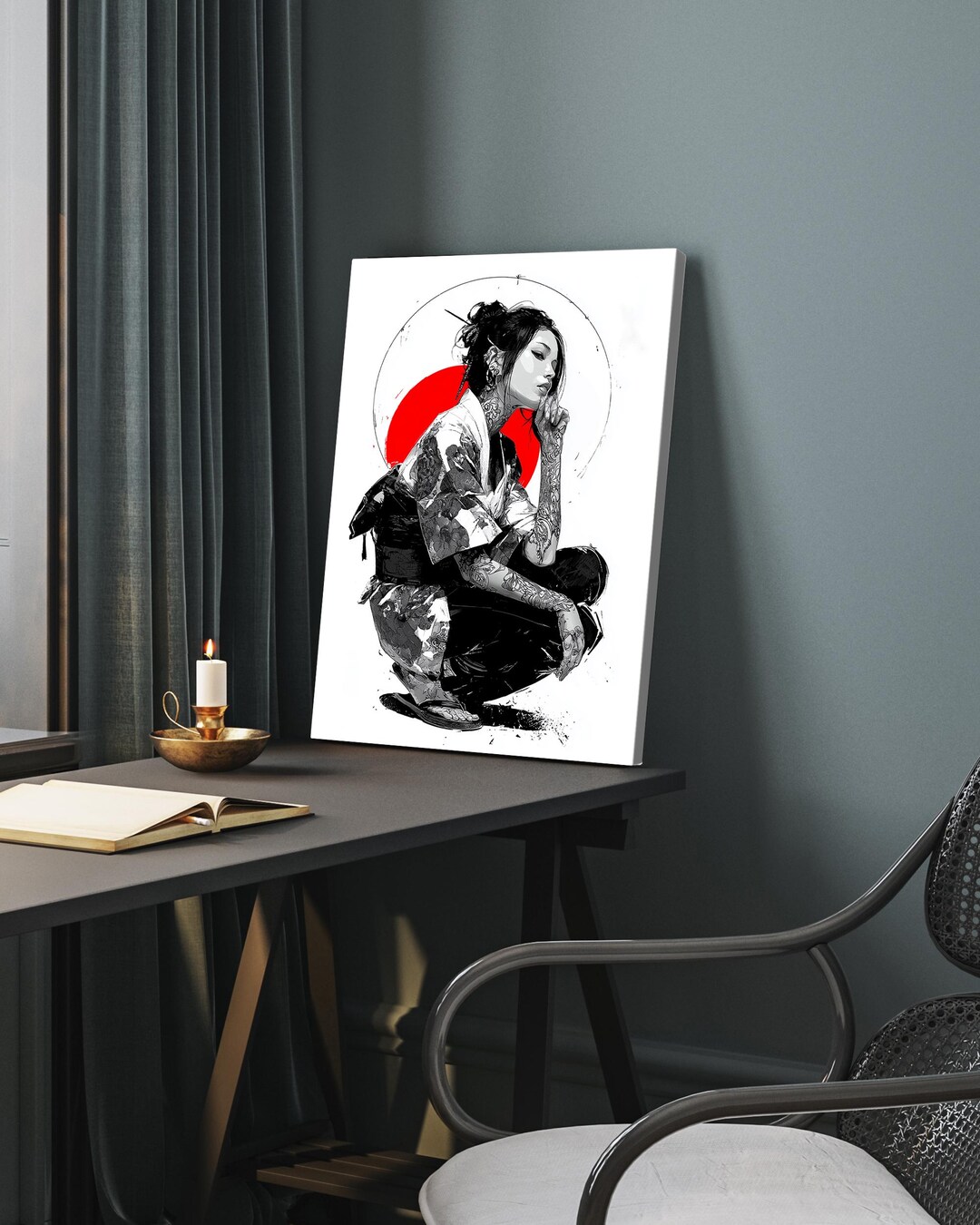 Japanese Tattoo Print, Red Sun Wall Art, Irezumi Style Decor, Kimono ...