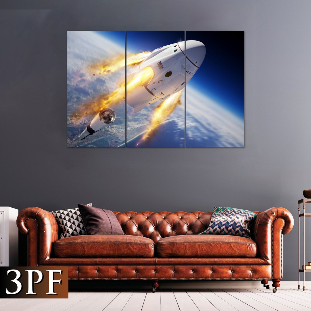 Crew Dragon Canvas, Space Rocket, NASA Canvas, Extra Large Canvas Wall ...
