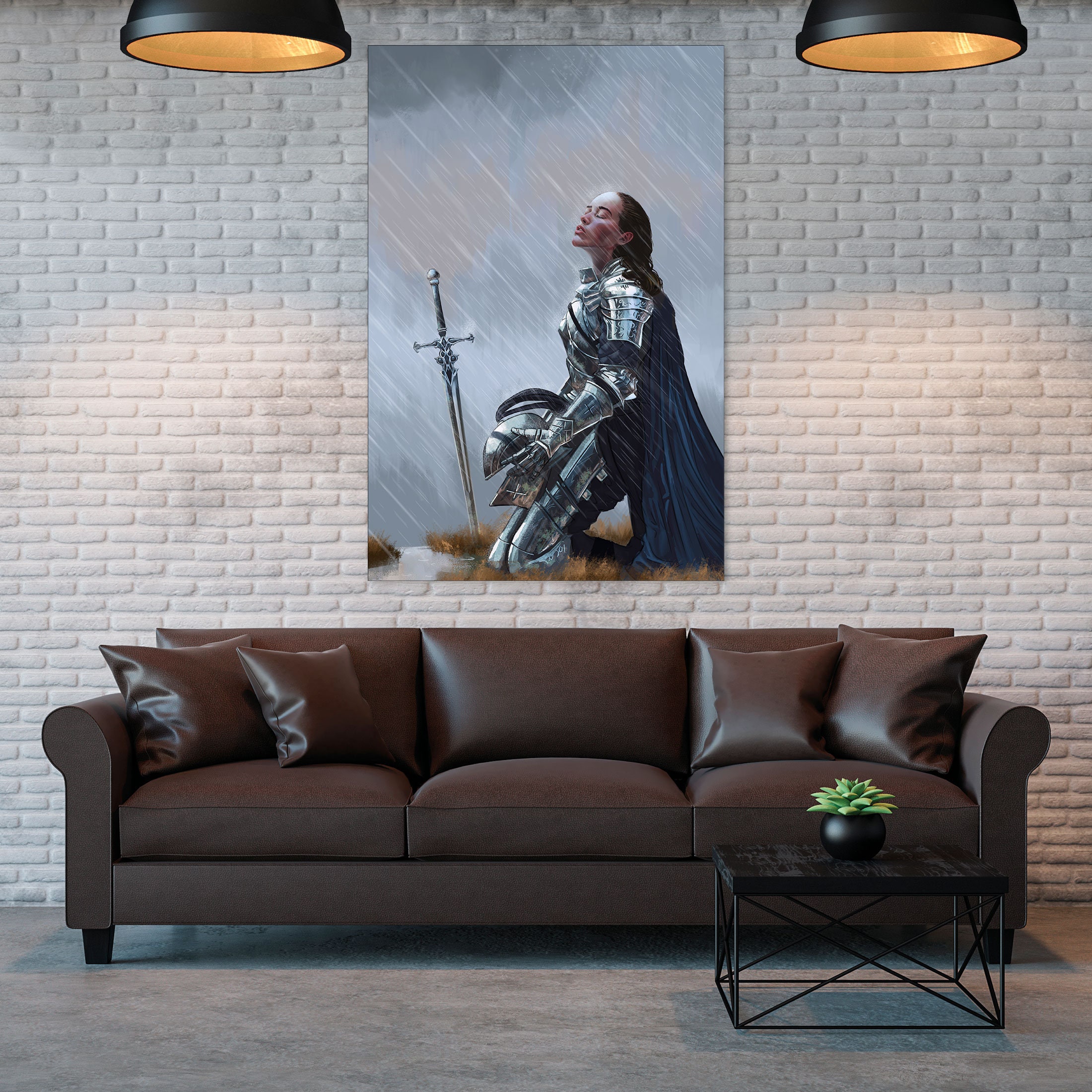 Knight print Home decor Warrior wall art Fantasy canvas | Etsy