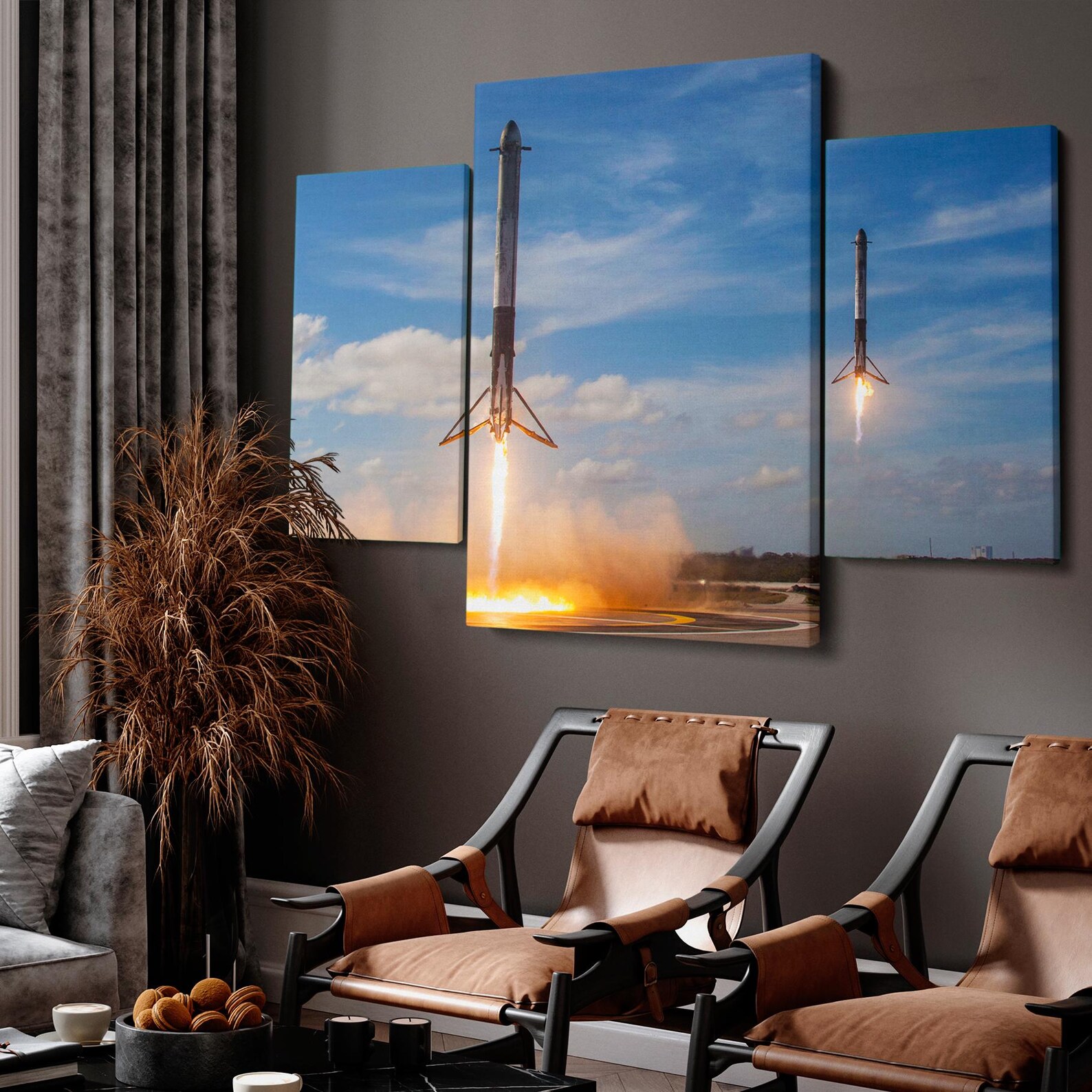 Spacex Dual Landing Canvas, Falcon 9 Rocket Art, Aerospace Wall Decor ...