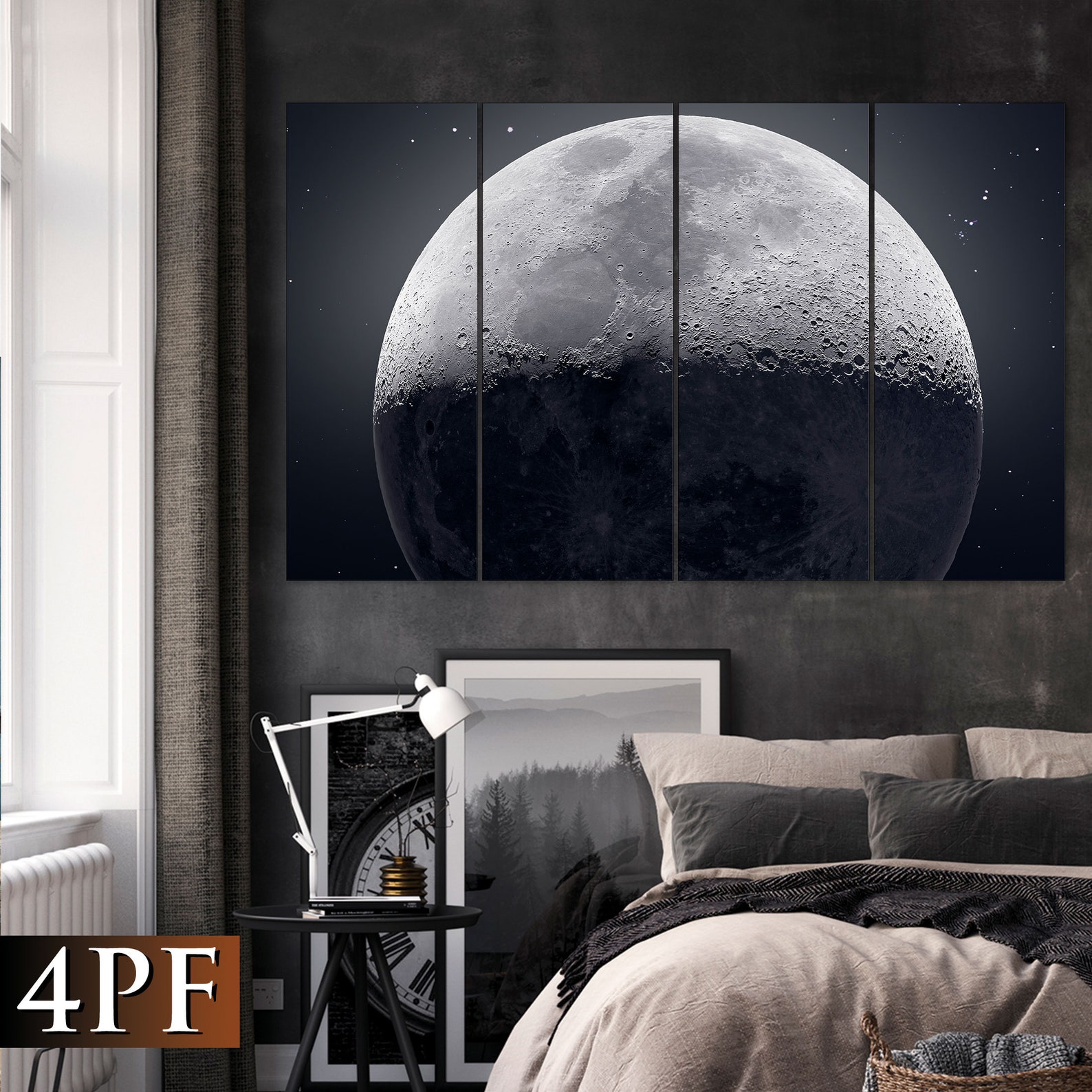 Moon Canvas Wall Decoration Ideas Large Wall Art Space Wall | Etsy