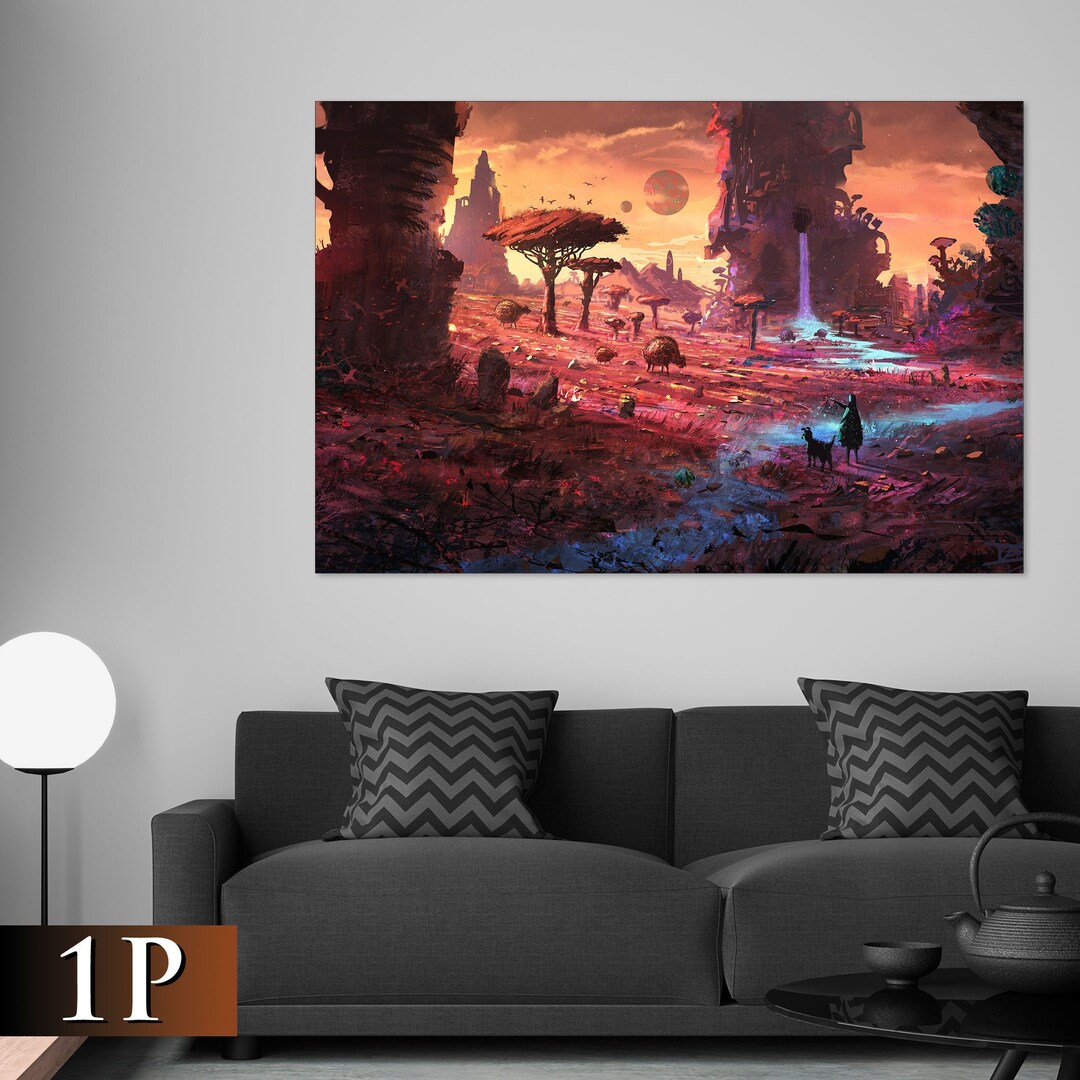 Sci-fi Canvas of Vibrant Alien Nature, Red-toned Print With Exotic ...