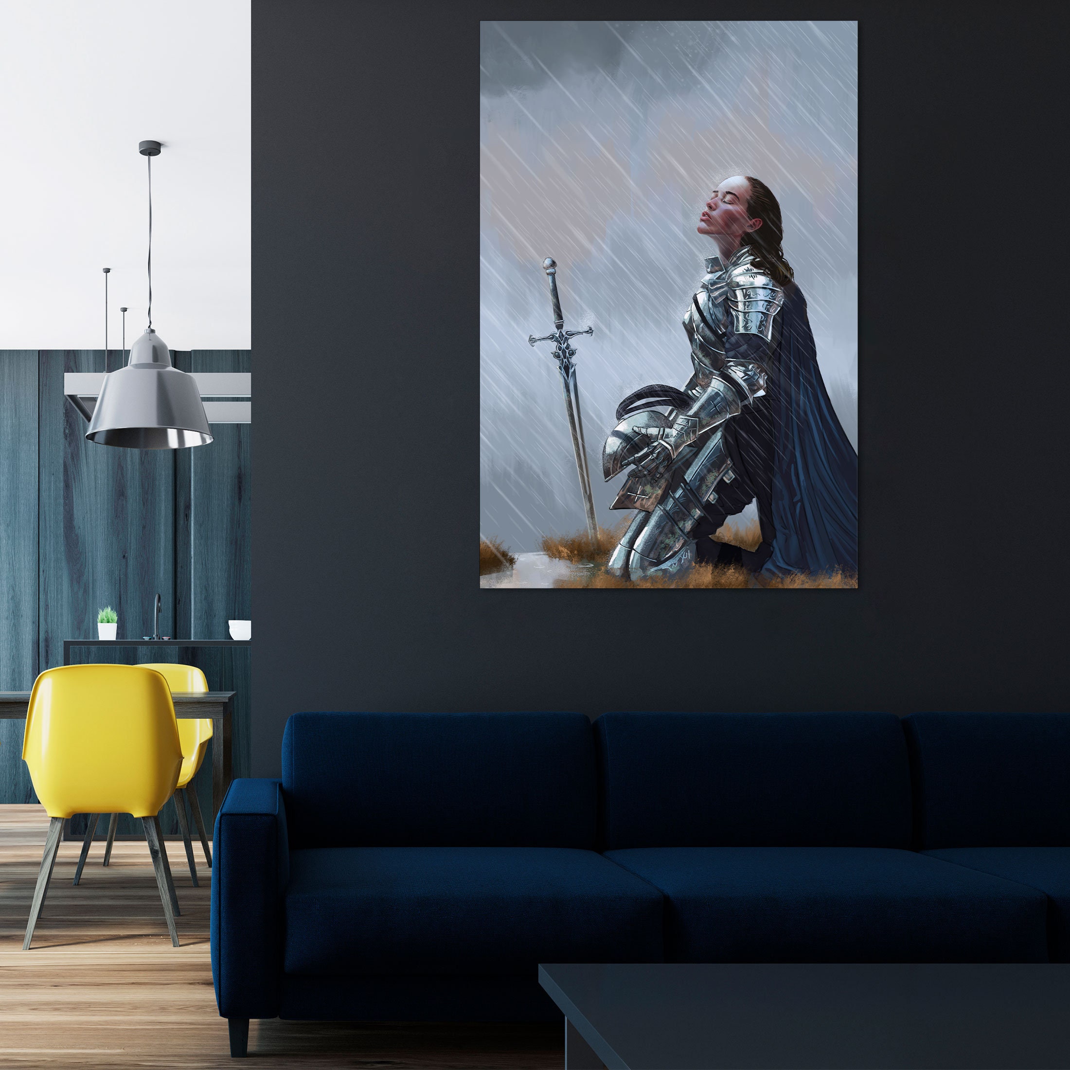 Knight print Home decor Warrior wall art Fantasy canvas | Etsy