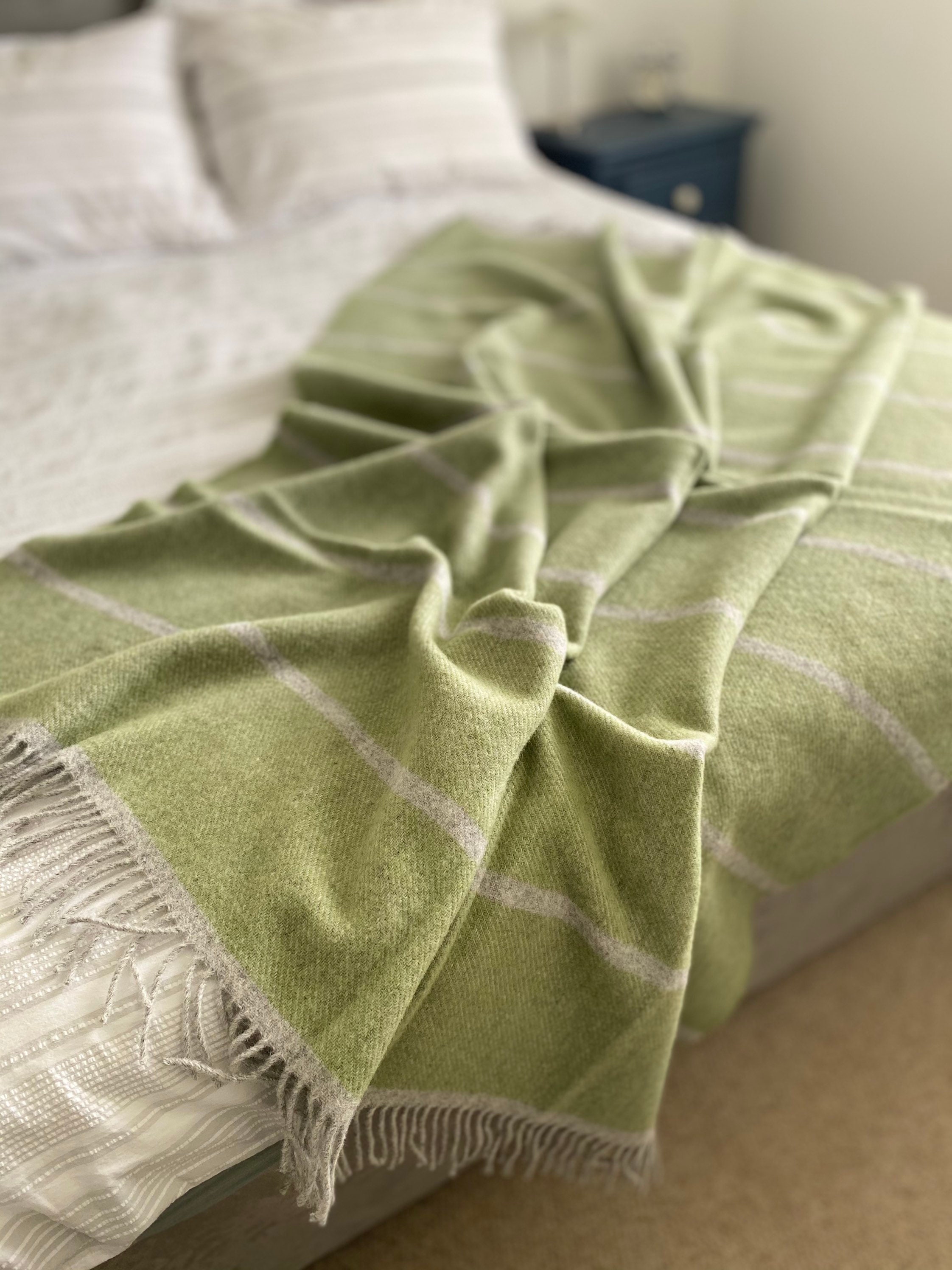 Large Pure Wool Fern Green and Grey Stripe Fringed Throw - Etsy