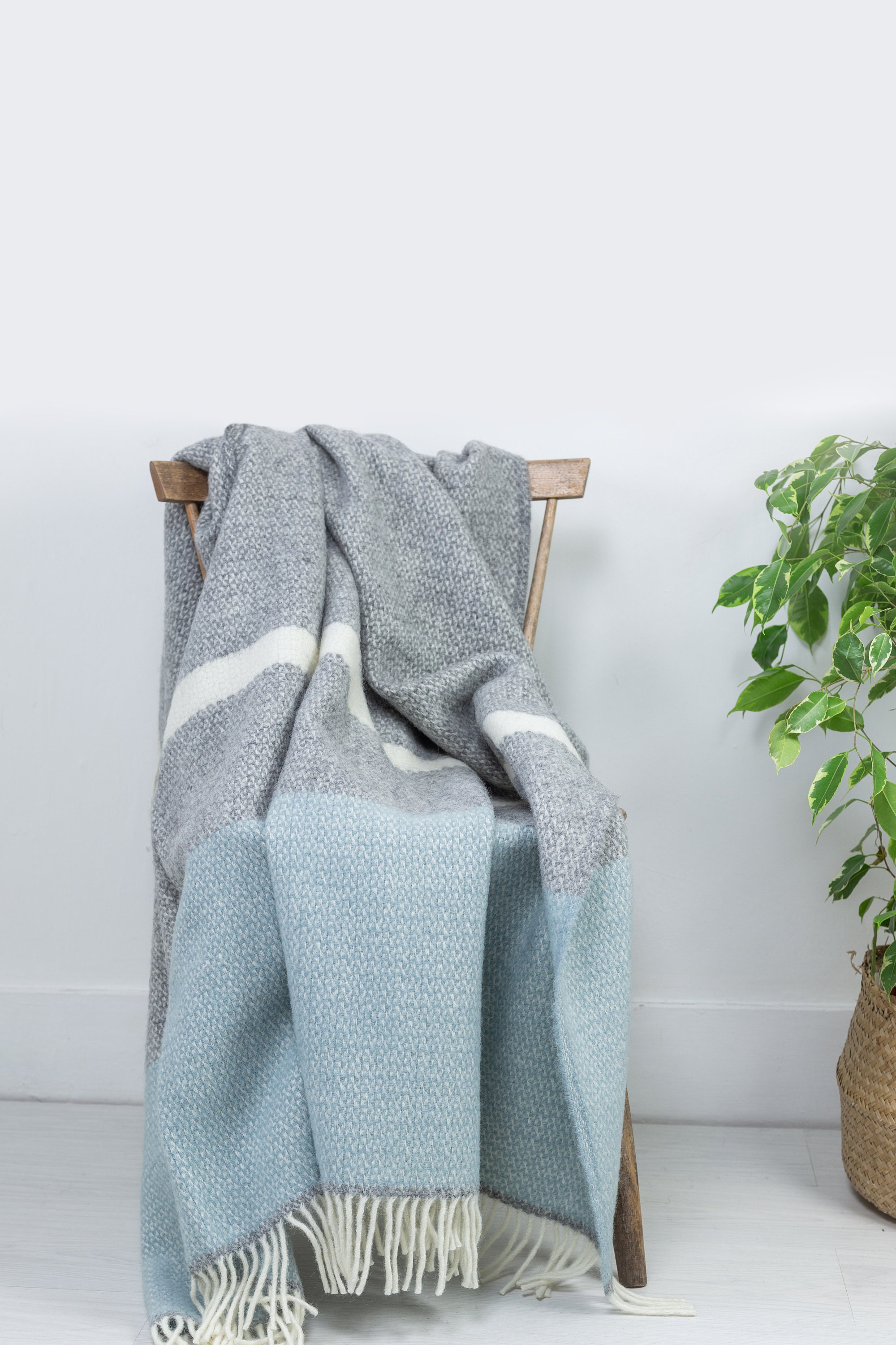 Wool Throw, Wool Blanket, Grey Yellow Throw, Grey Blanket, Blue Grey ...