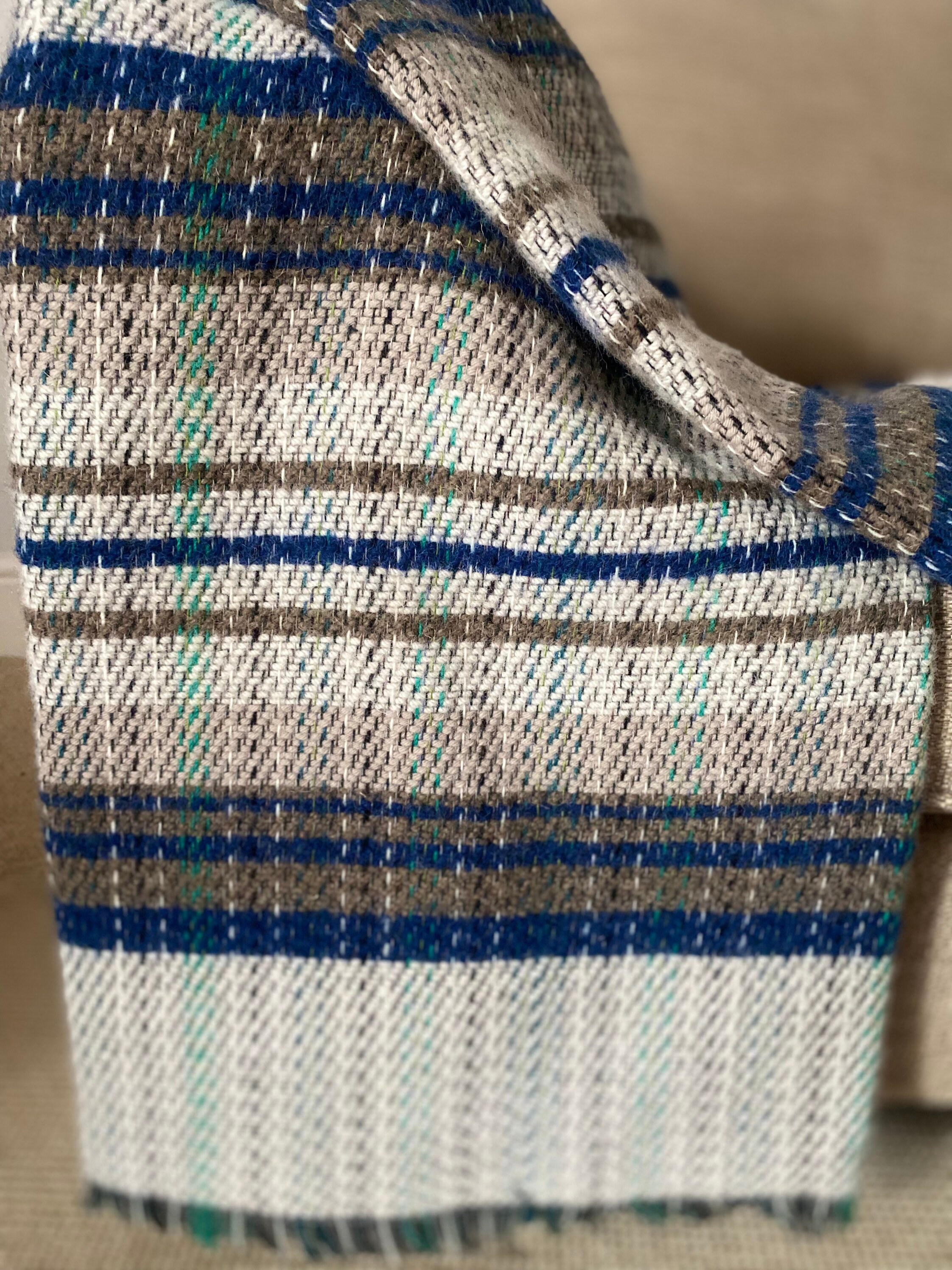 Recycled Wool Check Plaid Throw Blanket With Contrast Fringing / Plaid ...