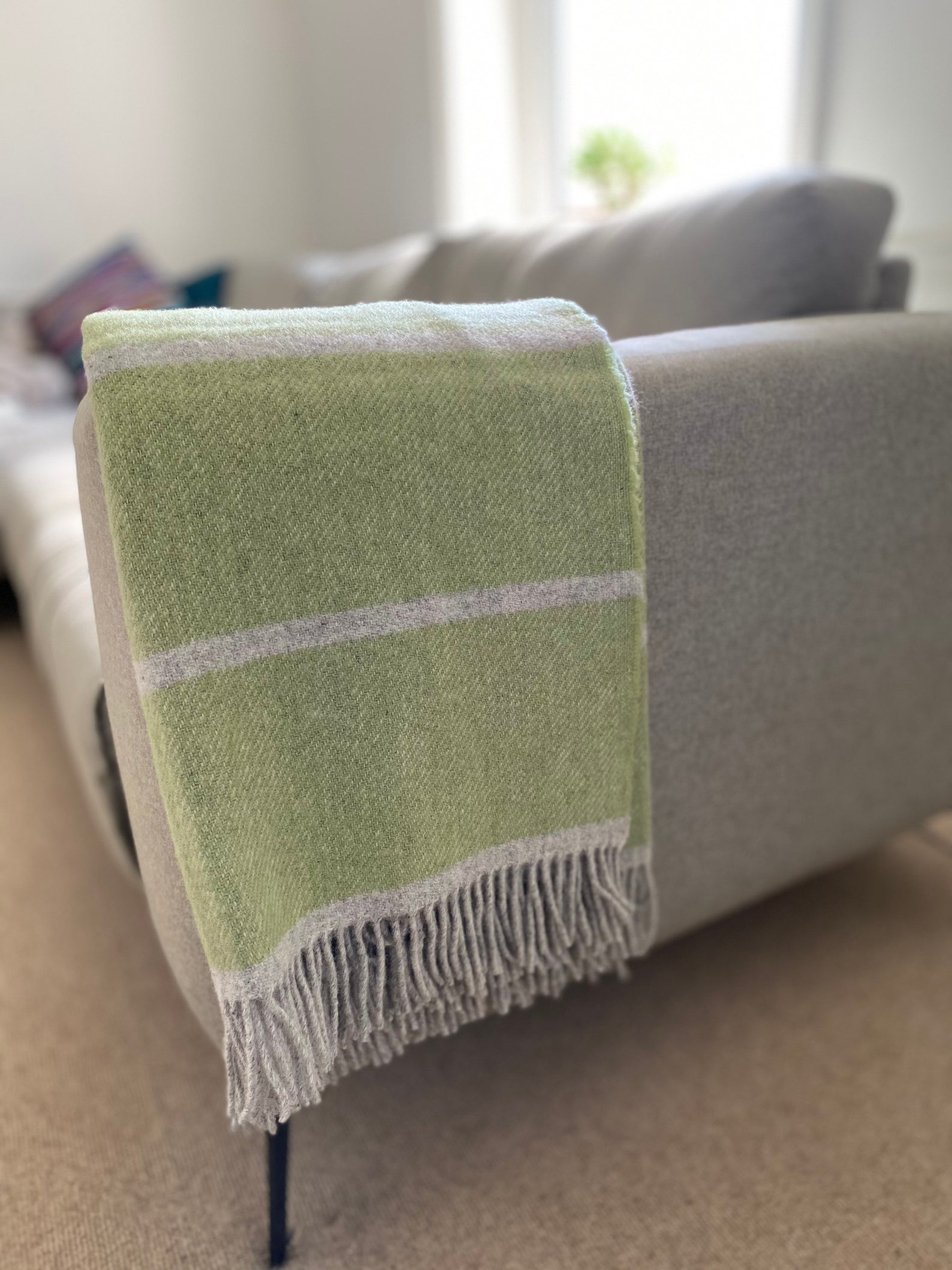 Large Pure Wool Fern Green and Grey Stripe Fringed Throw - Etsy