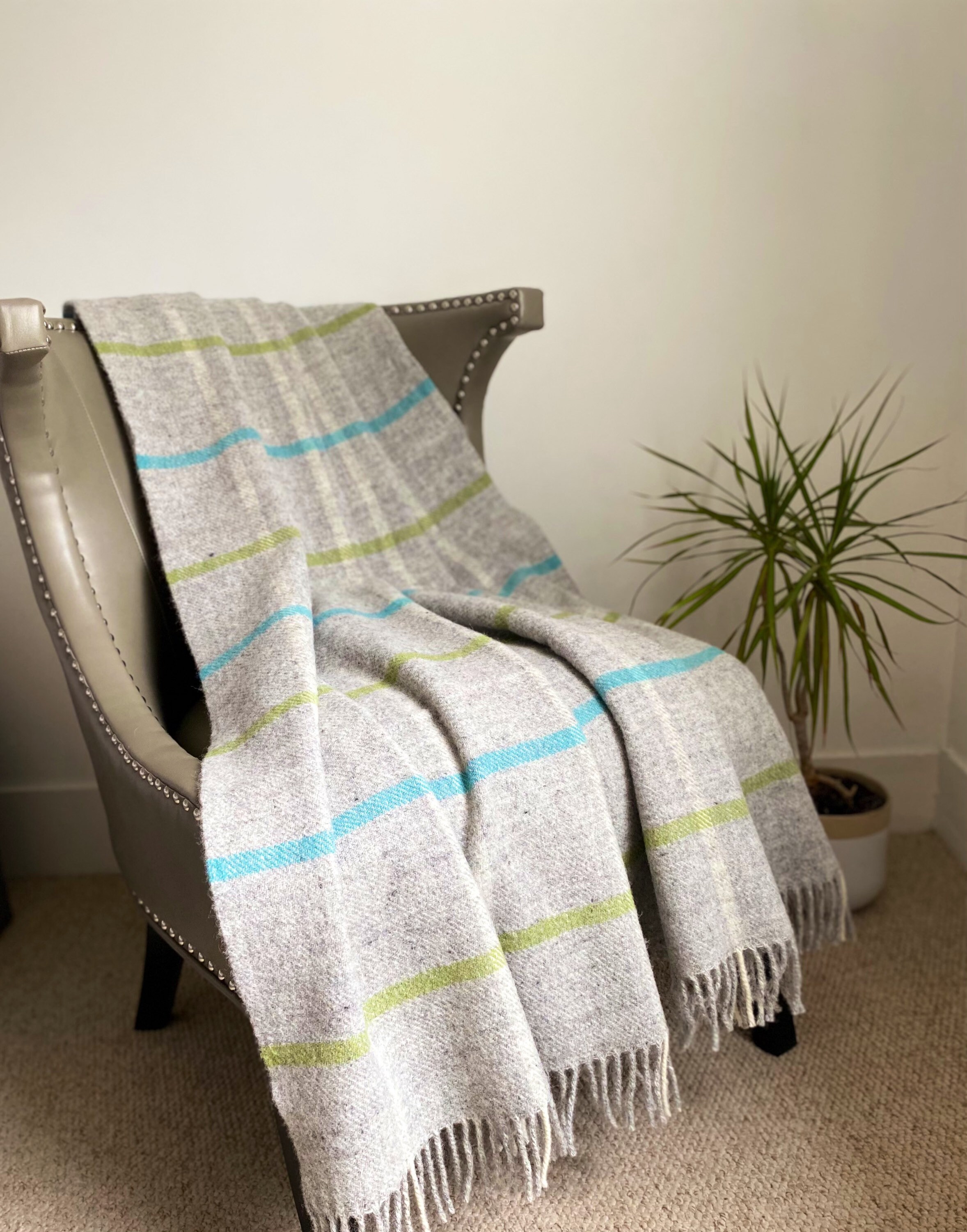 Wool Blanket / Grey Check Plaid Pure Wool Throw Fringe Blanket | Etsy