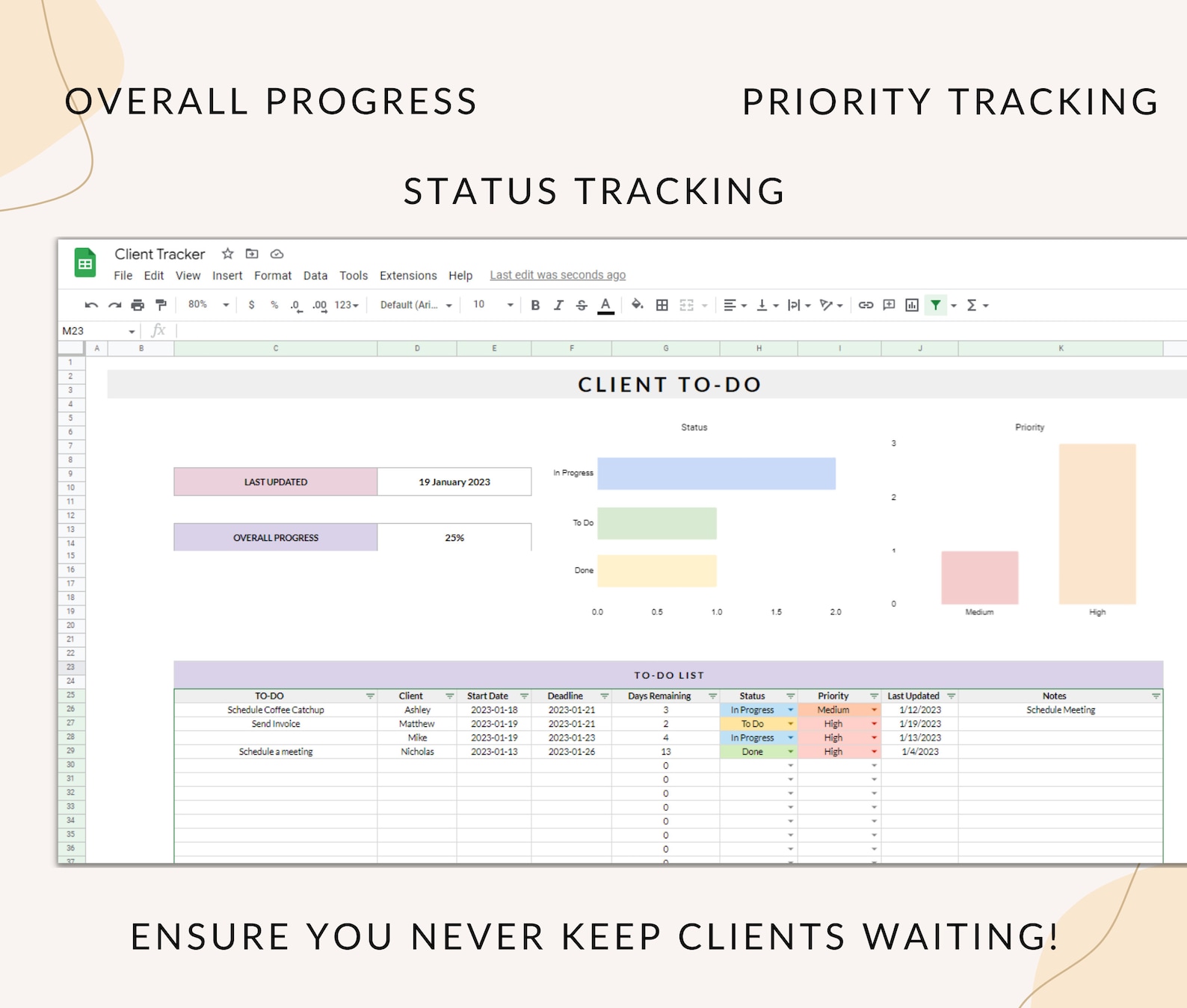 Client Tracker Spreadsheet, Client Management Google Sheets, Small ...