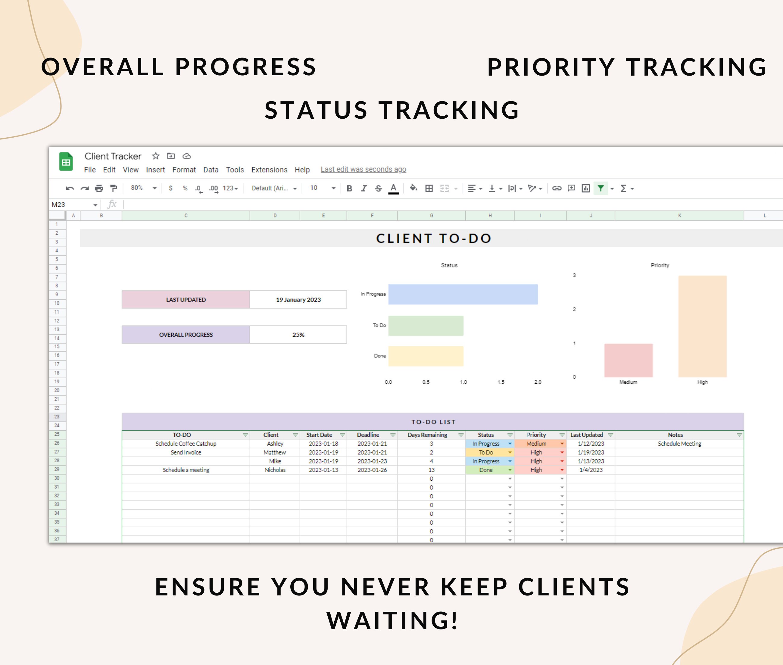 Client Management Spreadsheet, Client Tracker Google Sheets, Small ...