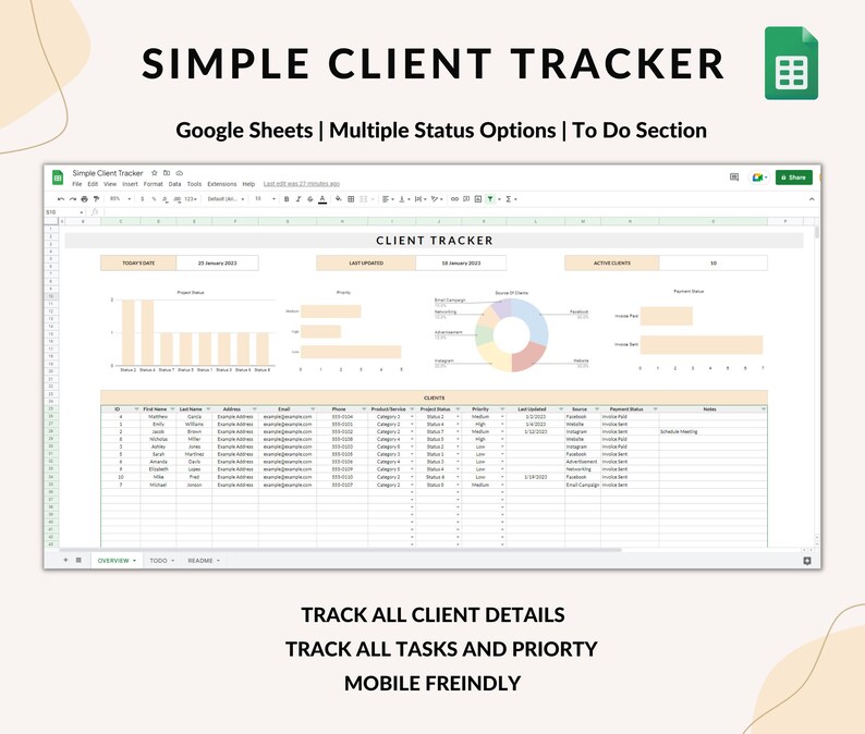 Client Tracker Spreadsheet, Client Management Google Sheets, Small ...