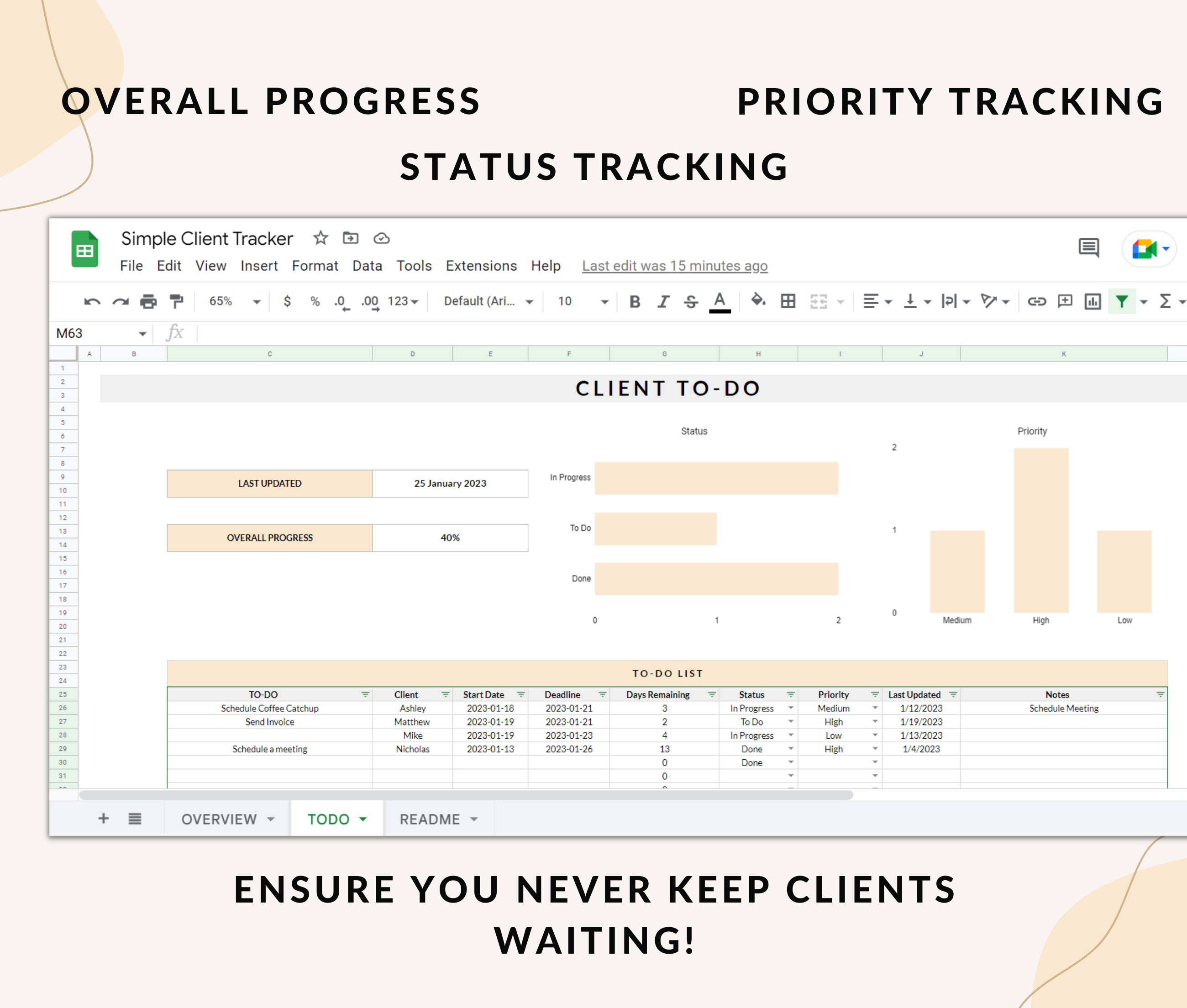 Client Tracker Spreadsheet, Client Management Google Sheets, Small ...