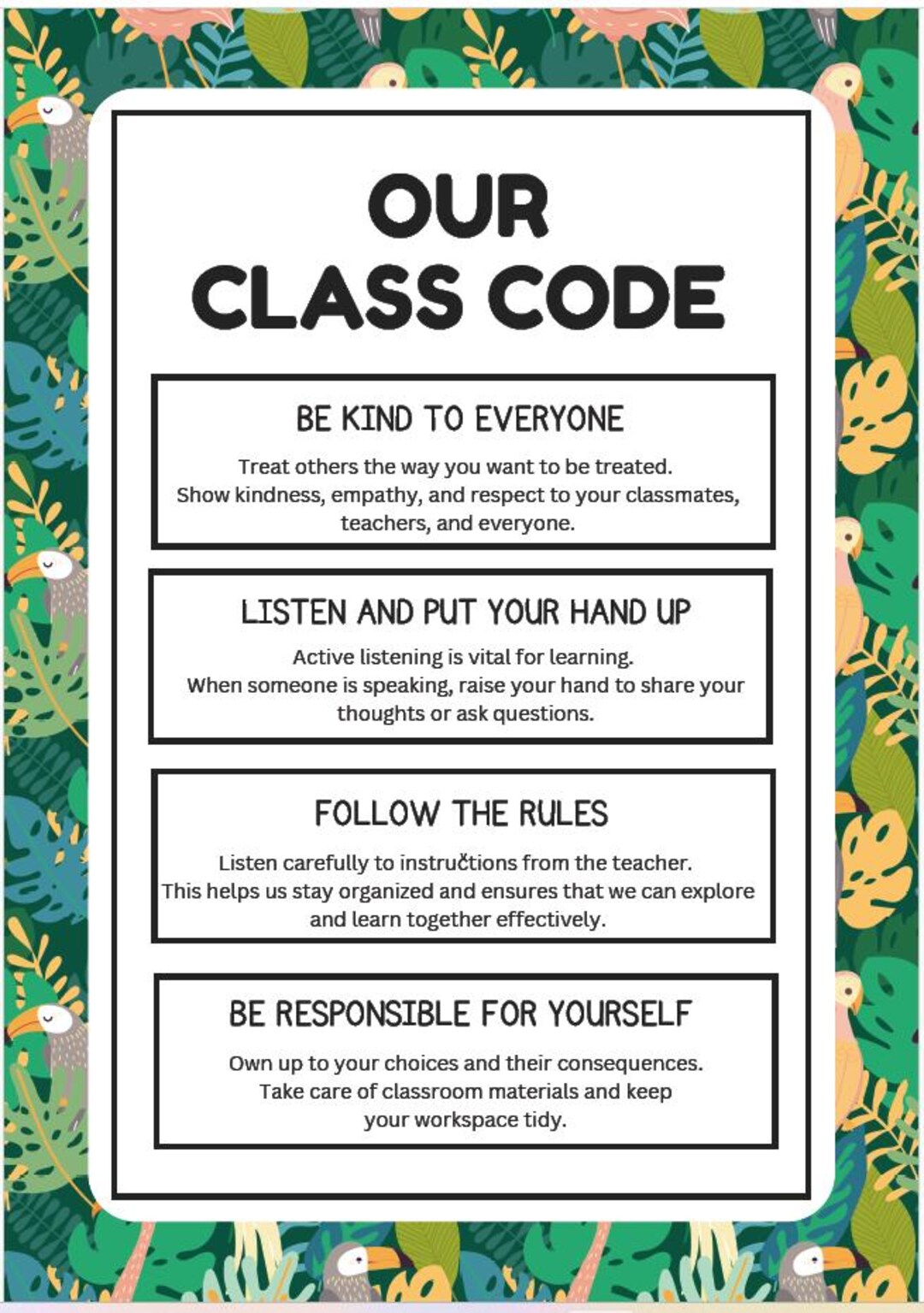 Tropical Class Rules Poster: Vibrant Classroom Decor (instant Download ...