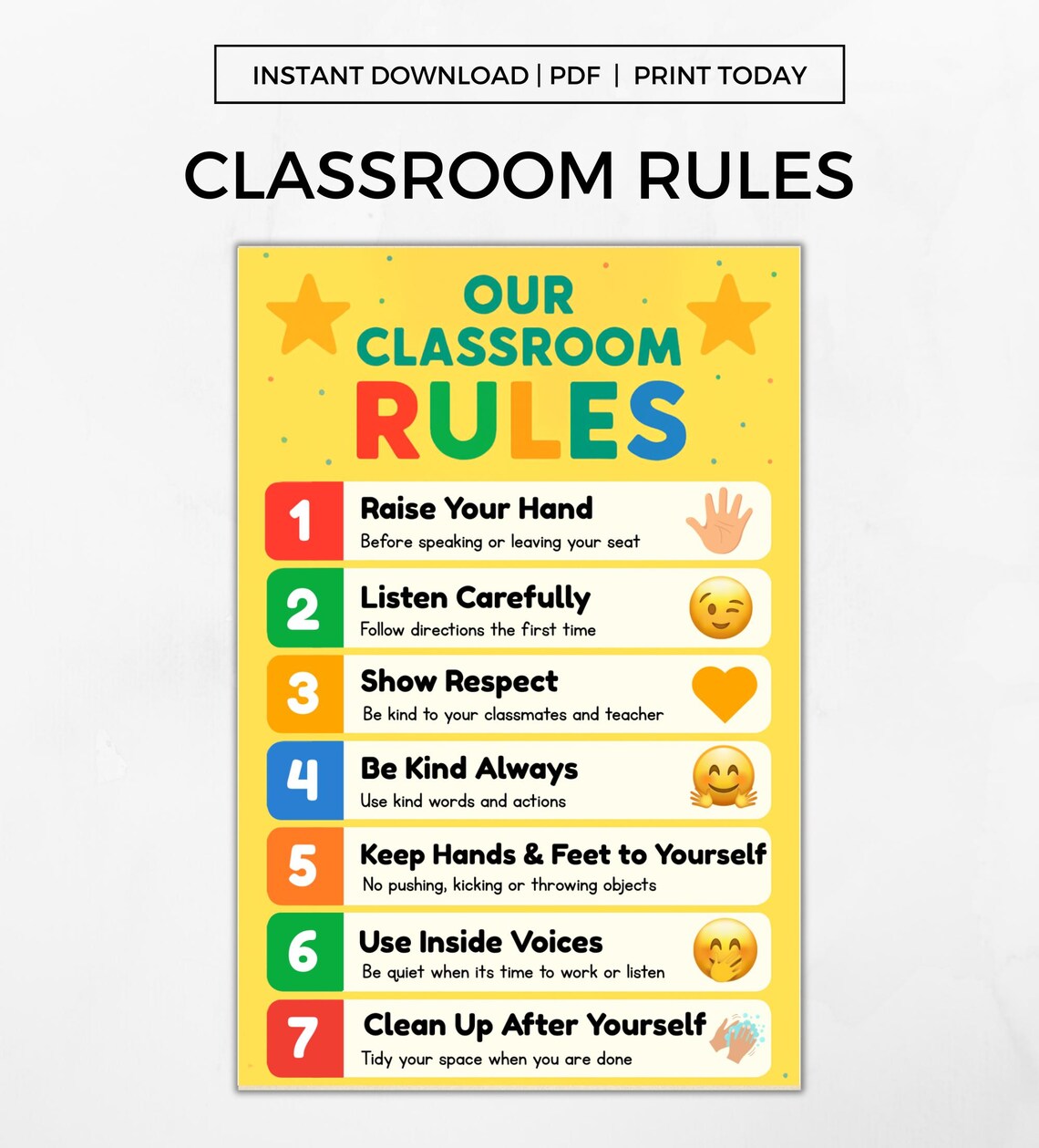 Classroom Rules Poster: Vibrant, Colorful Designs (printable PDF) - Etsy
