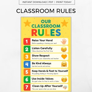 Classroom Rules Poster: Vibrant, Colorful Designs (printable PDF) - Etsy