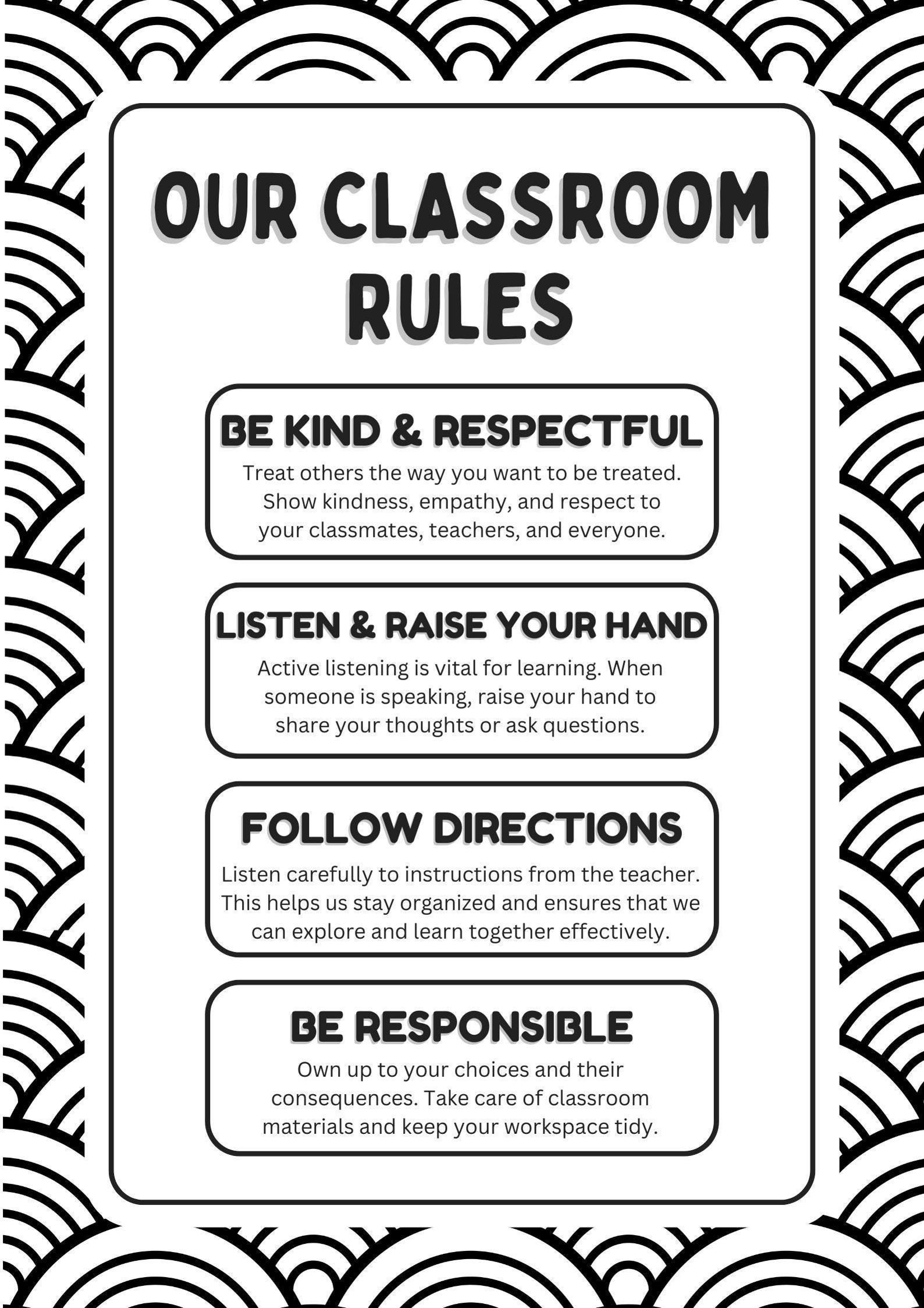 Black and White Classroom Rules Poster | B & W | PRINTABLE - Etsy Canada