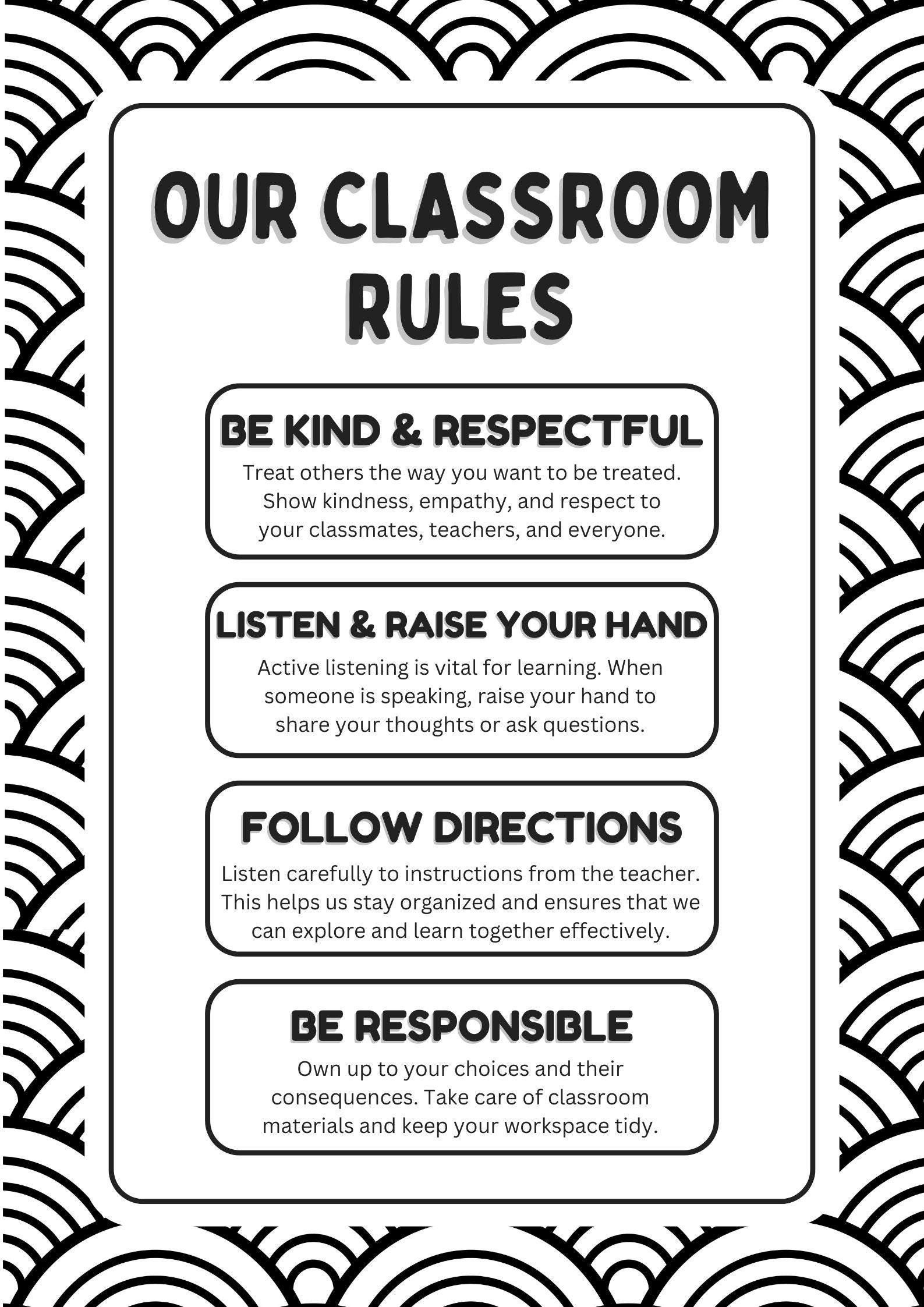 Black and White Classroom Rules Poster | B & W | PRINTABLE - Etsy