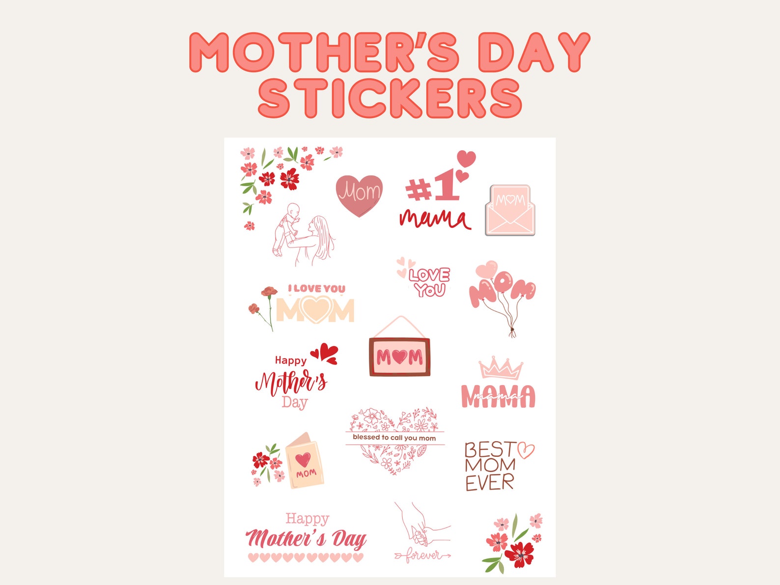 Mother's Day Stickers: Digital Planner Decorations (PNG Digital ...
