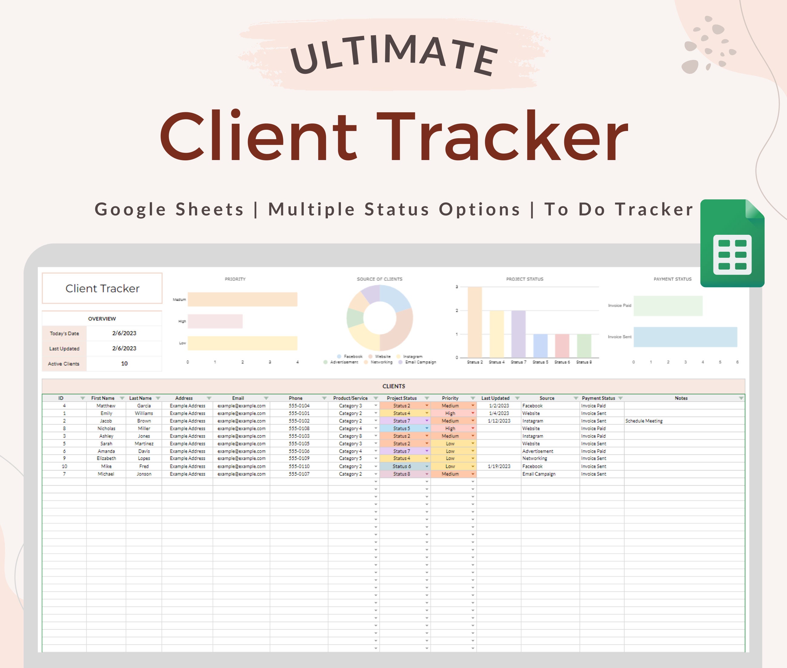 Ultimate Client Tracker Spreadsheet, Client Track Google Sheet, Small ...
