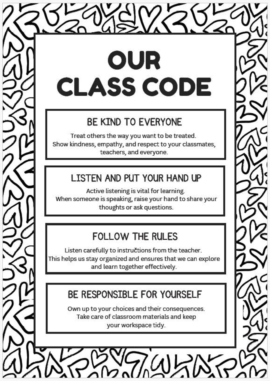 Black and White Classroom Rules Poster | B & W | Printable - Etsy