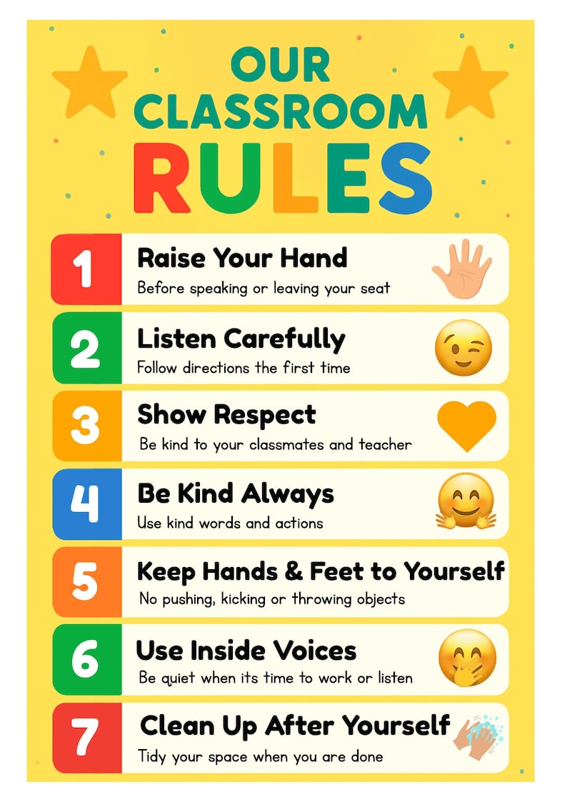 Classroom Rules Poster: Vibrant, Colorful Designs (printable PDF) - Etsy