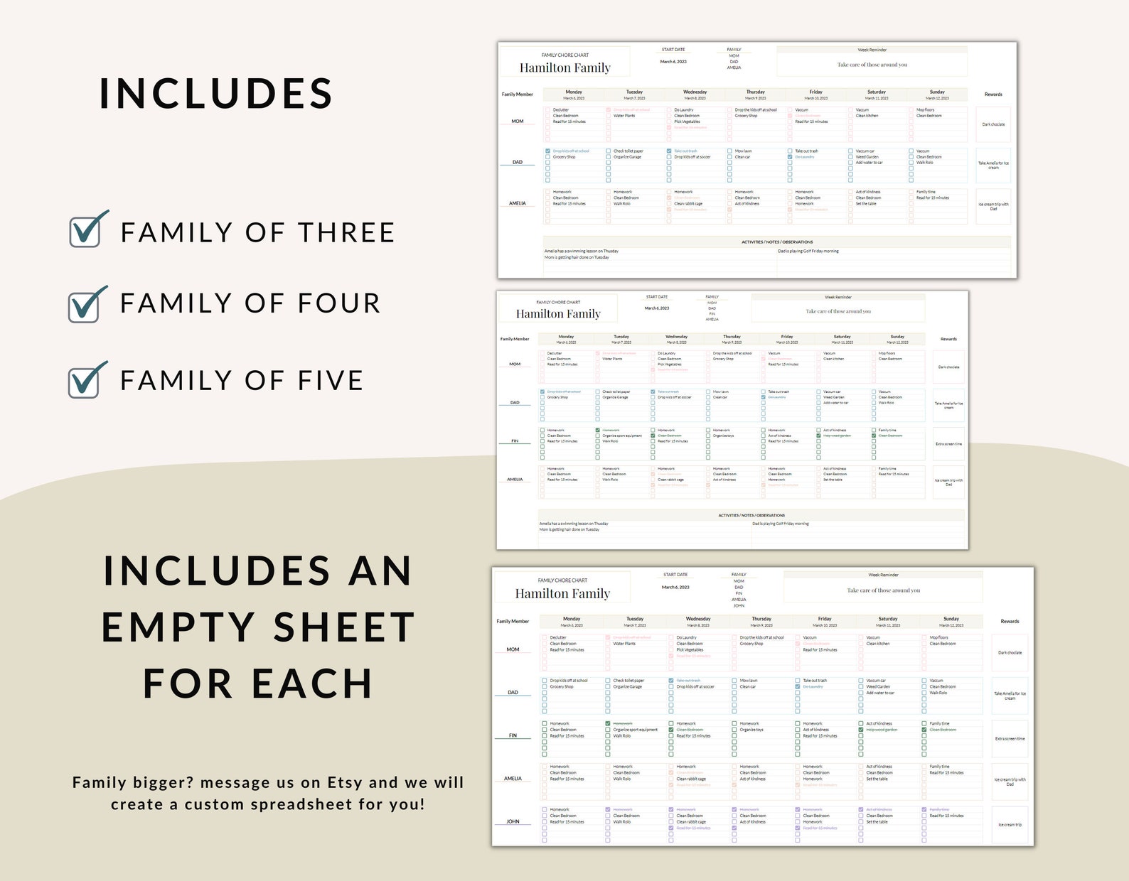 Family Chore Chart Google Sheets Template , Editable Family Planner ...