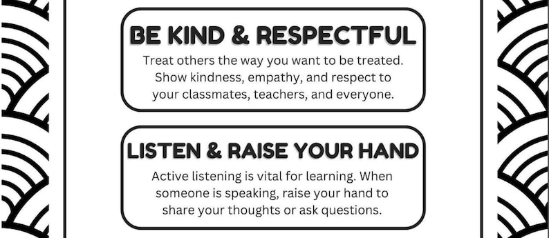 Black and White Classroom Rules Poster | B & W | PRINTABLE - Etsy