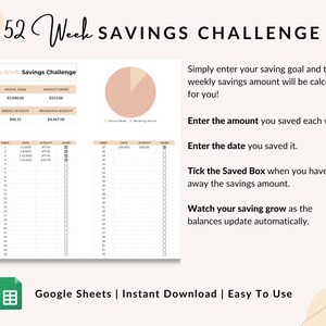 52 Week Savings Challenge | Google Sheets Savings Planner | Savings ...