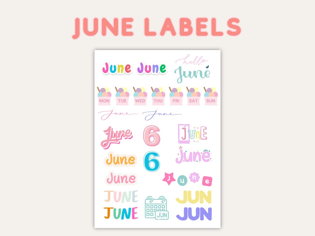 June Labels | Month and Day Labels | Goodnotes Stickers | PNG | Digital ...