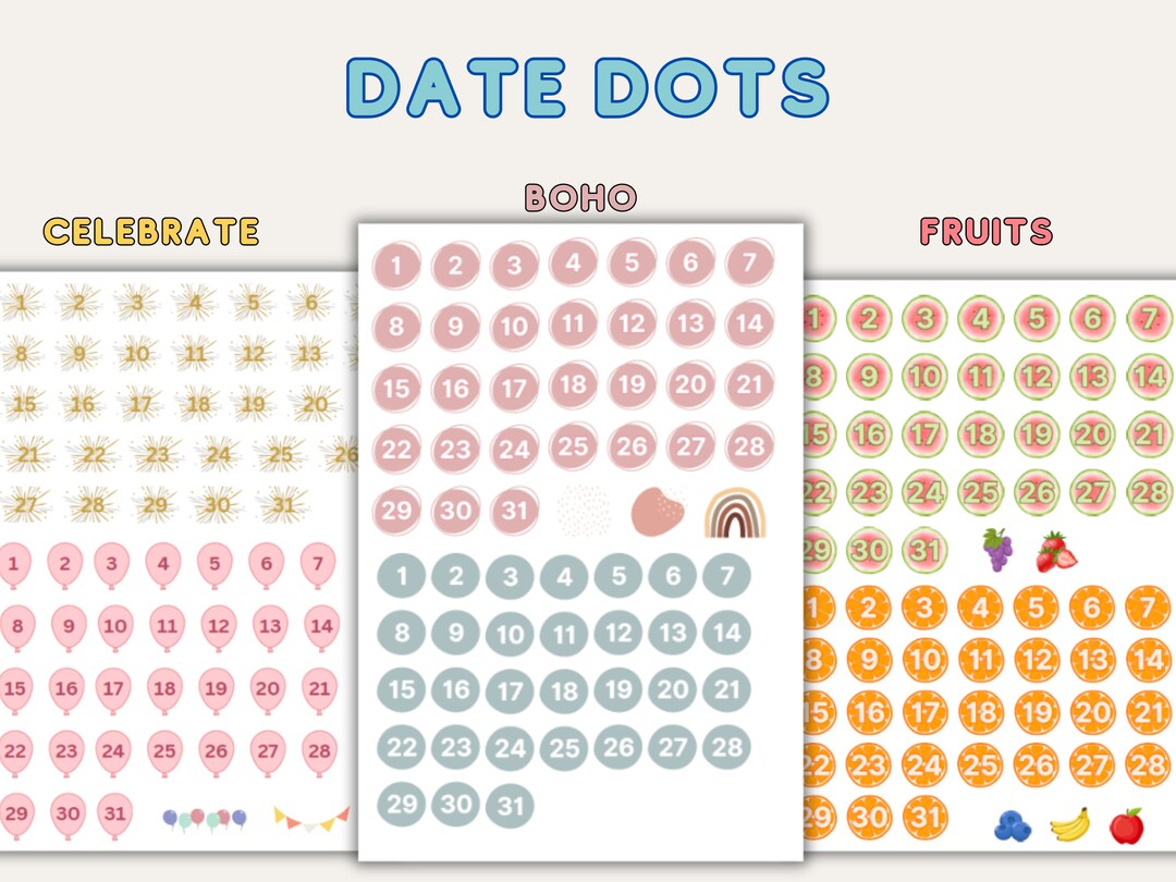 Date Dot Bundle | Goodnotes Stickers | PNG | Digital Planning | iPad ...